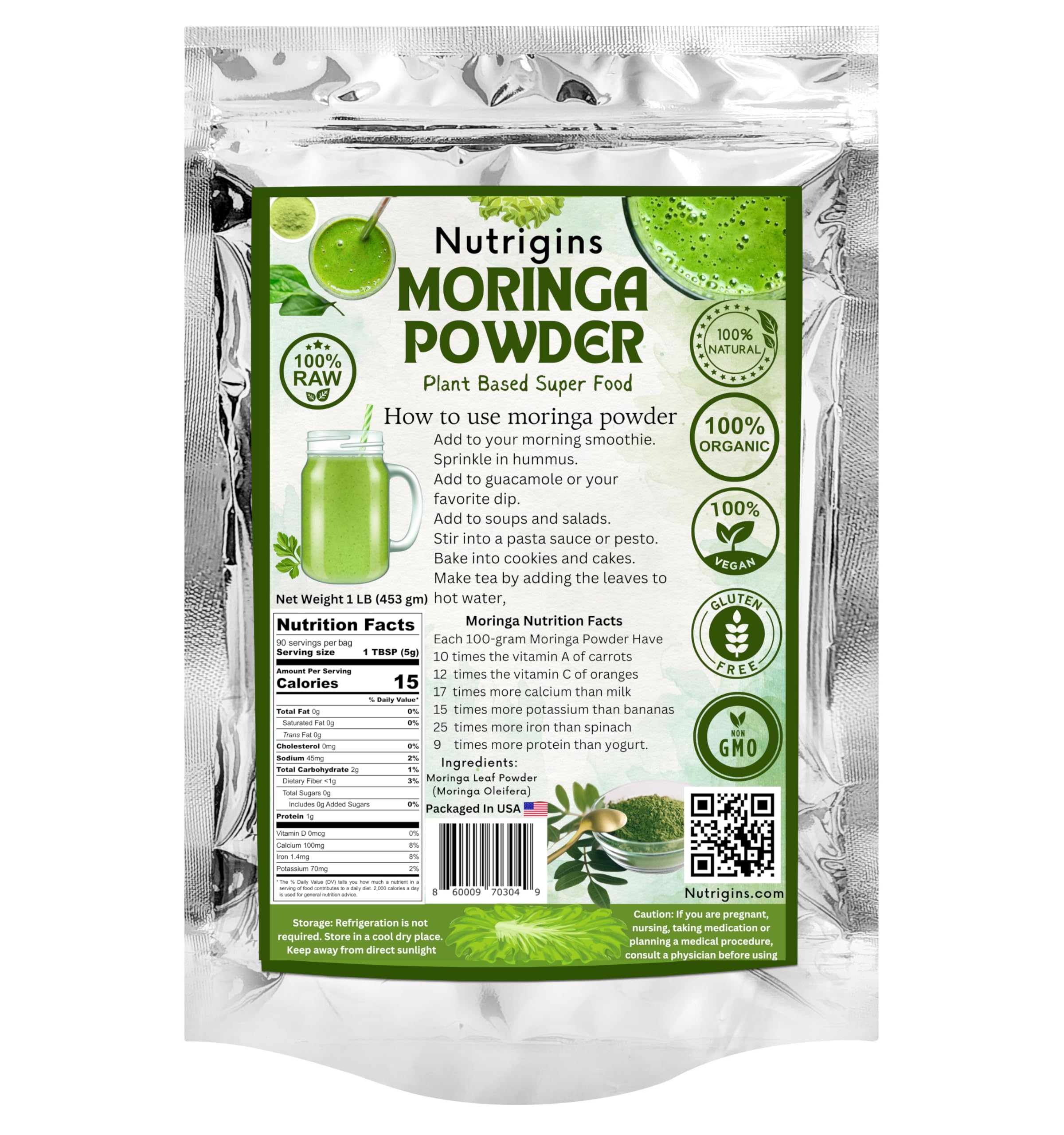 Amazon.com: Nutrigins Moringa Powder - 1 lb - Organic Moringa Oleifera ...