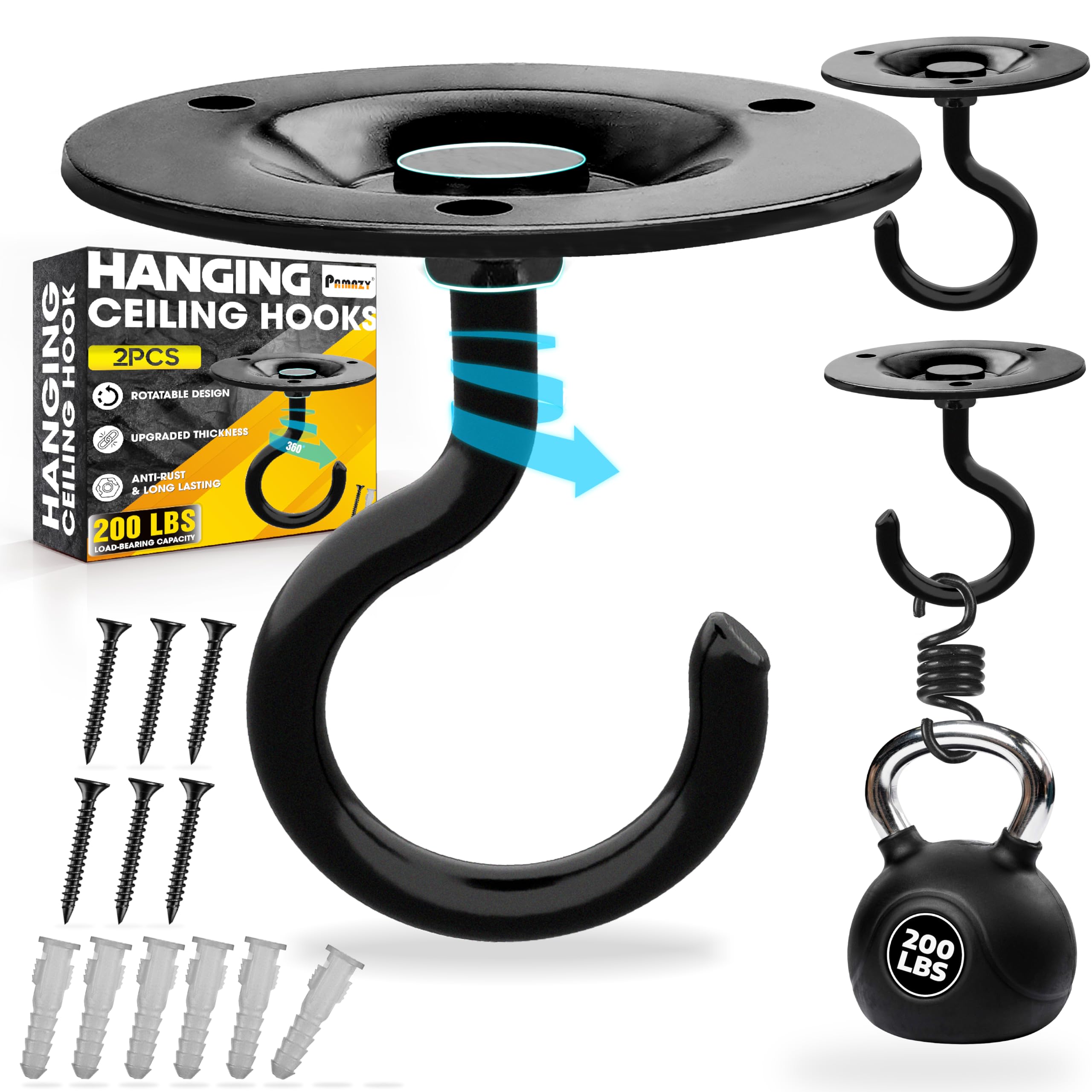 Amazon.com: [Upgraded] 2Pcs 200LBS Rotatable Ceiling Hooks Black Firmly ...