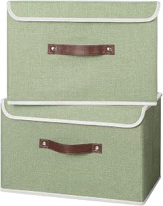 Amazon.com - ANMINY 2PCS Storage Bins with Lid PU Leather Handles ...