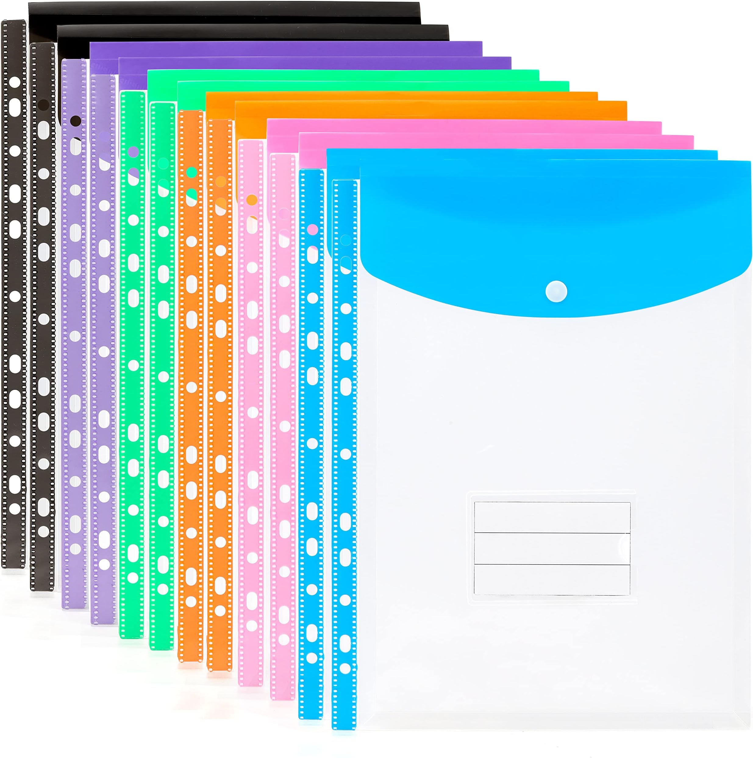 Plastic Wallets A4 Punched Pockets, 12 Pack – Document Folder A4 with11 ...
