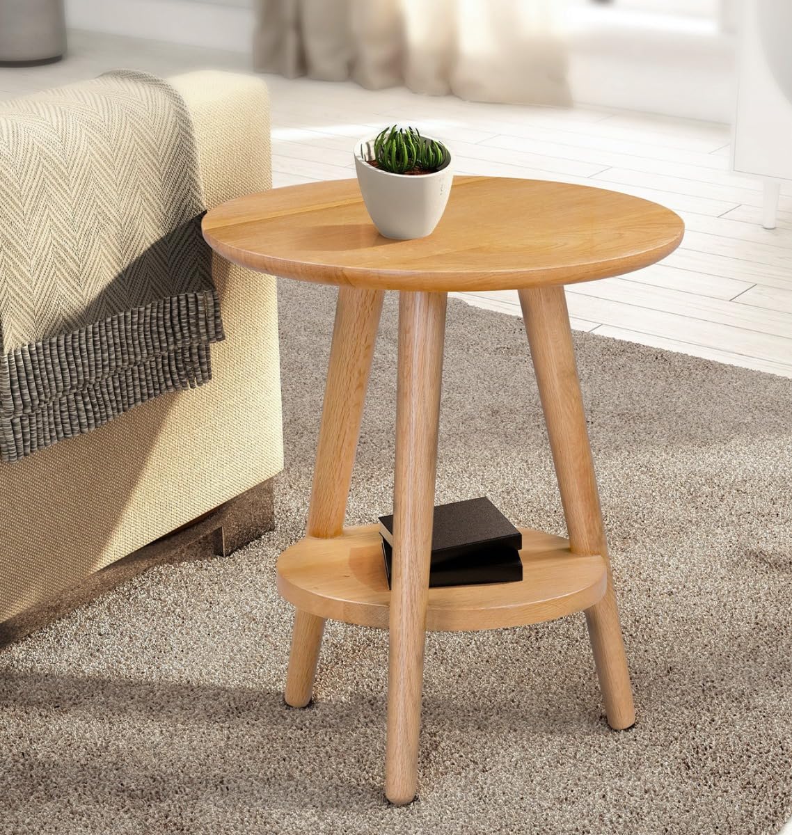 Hallowood Furniture Waverly Solid Oak Round Side Table, Compact Wooden ...