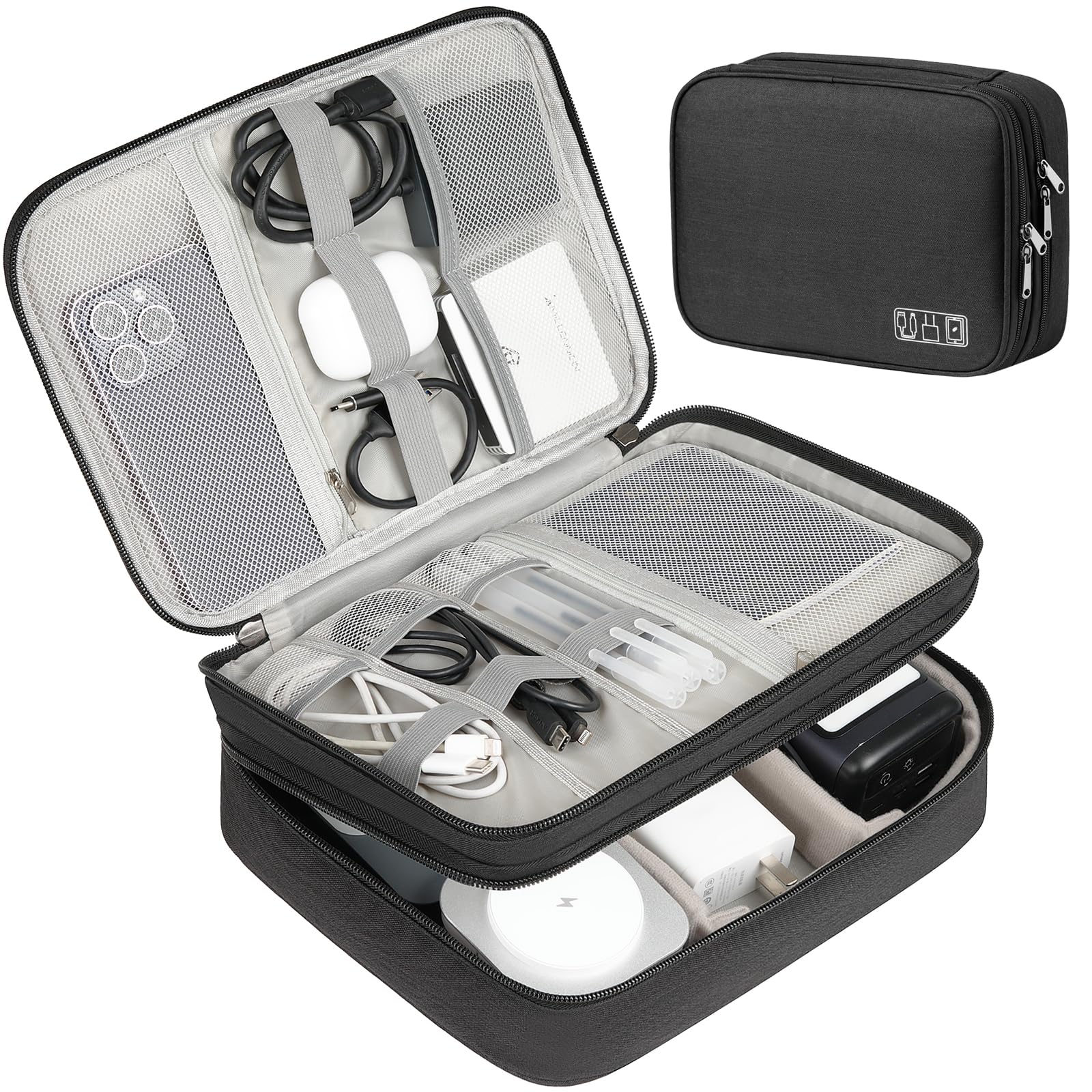 Amazon.com: Jiauny Portable Cable Organizer Bag,Large Double Layers ...