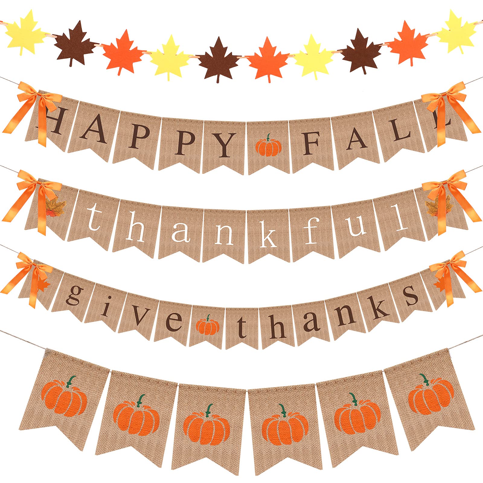 Amazon.com: 5 Pieces Happy Fall Burlap Banners Thanksgiving Garland ...