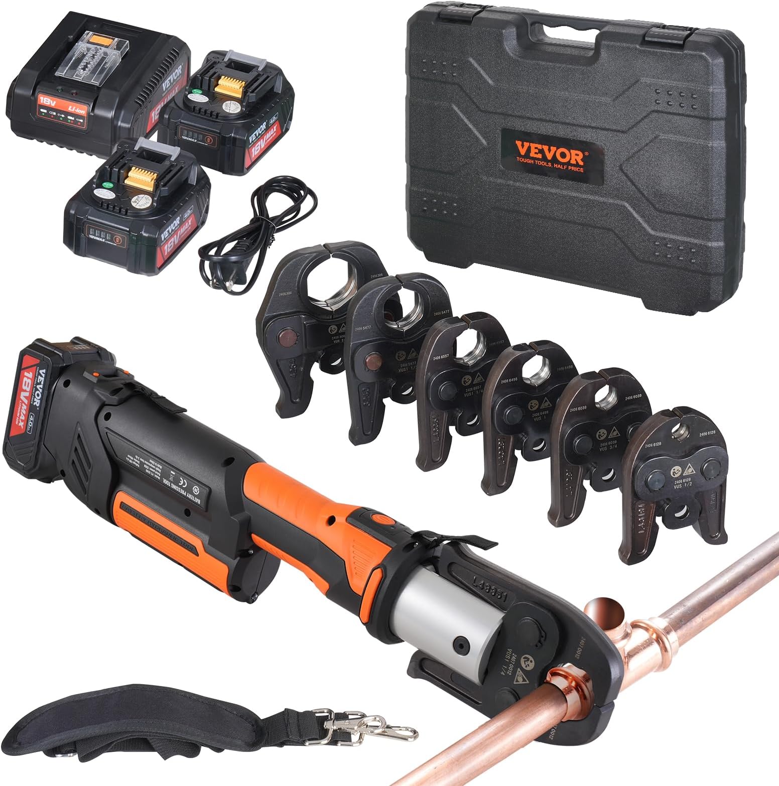 VEVOR ProPress Tool, 18V Electric Pipe Crimping Tool for 1/2”, 3/4”, 1 ...