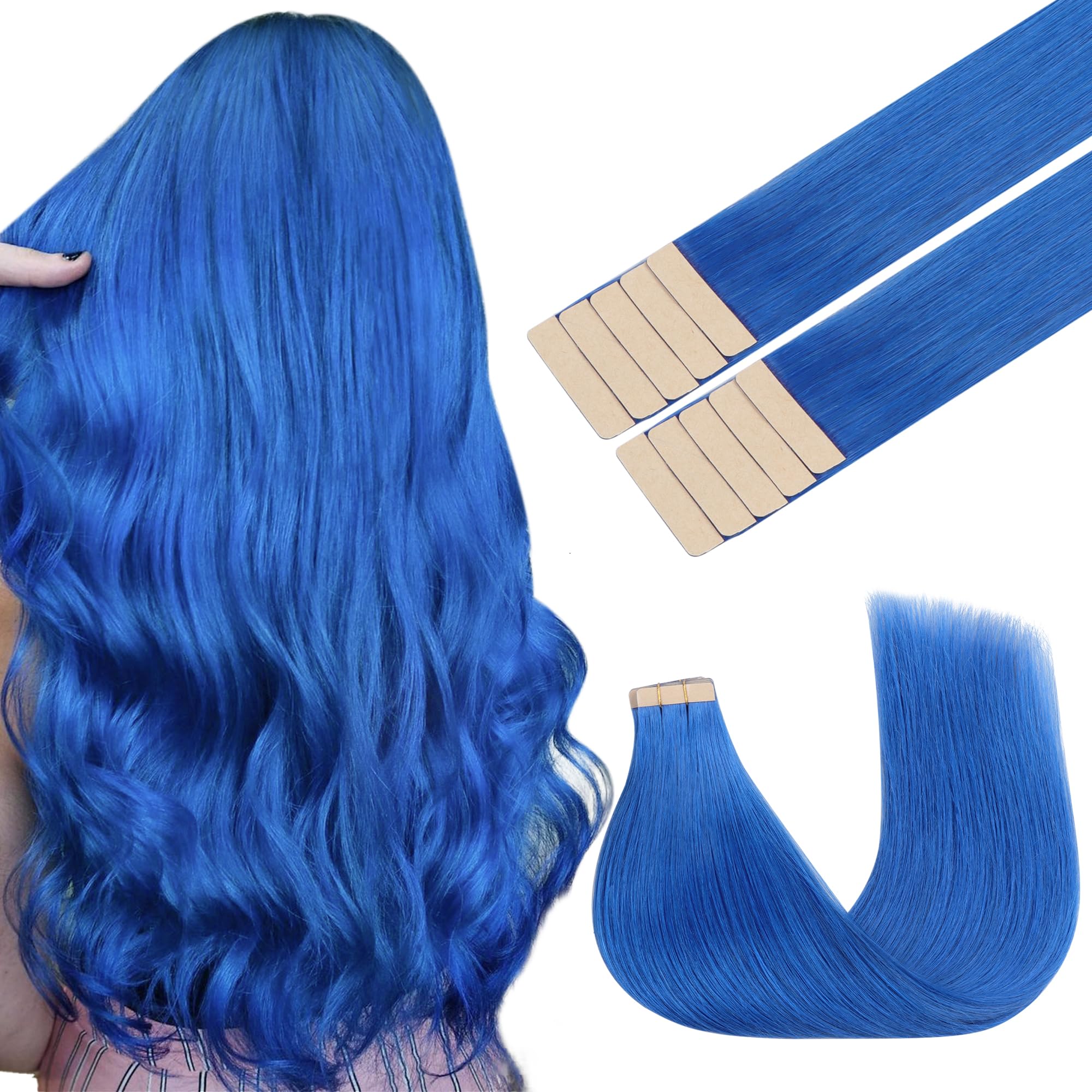 Amazon.com : GOO GOO Tape in Hair Extensions Human Hair, Blue, 22inch ...