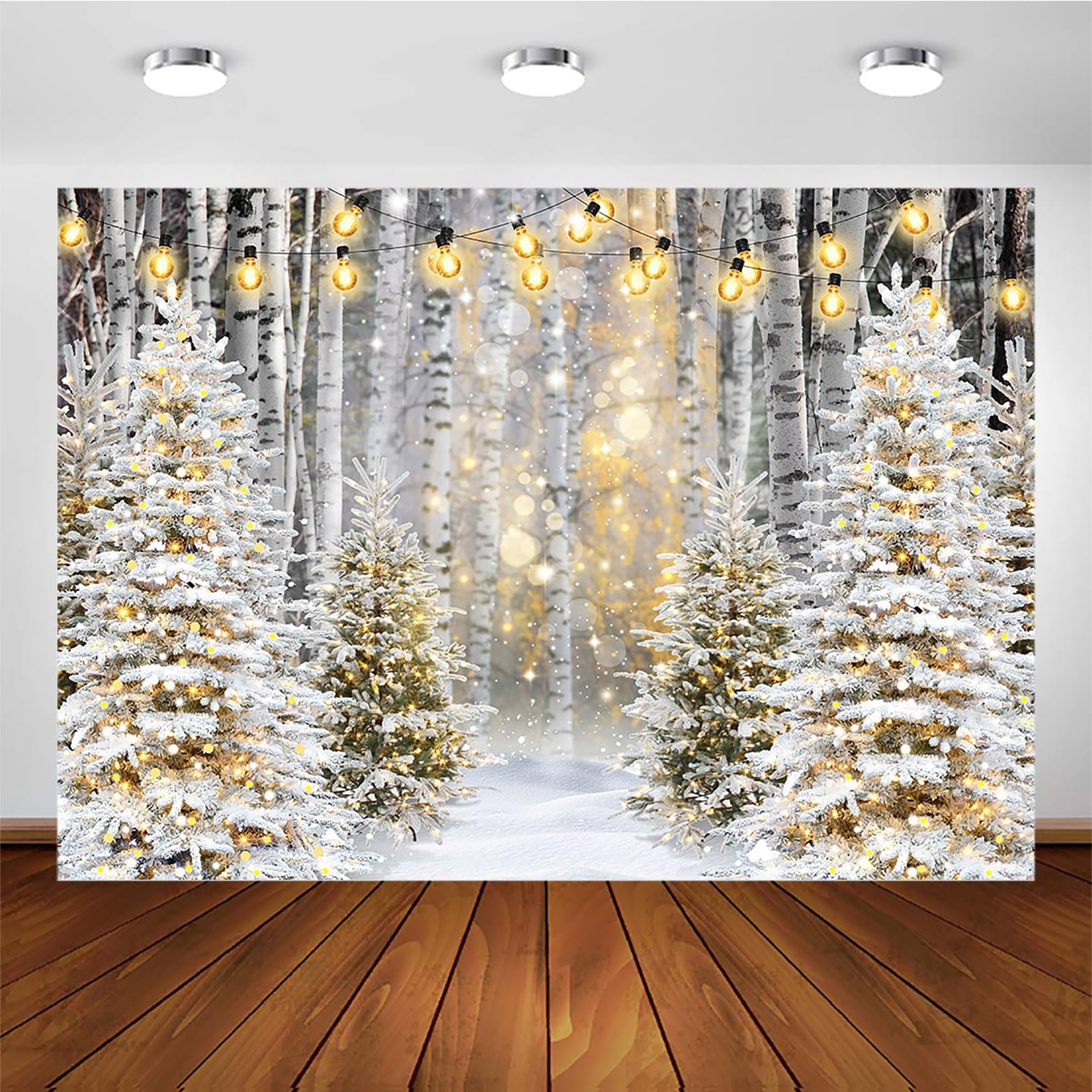 Amazon.com : Winter Forest Photography Backdrop Glitter Snowy Pine Tree ...