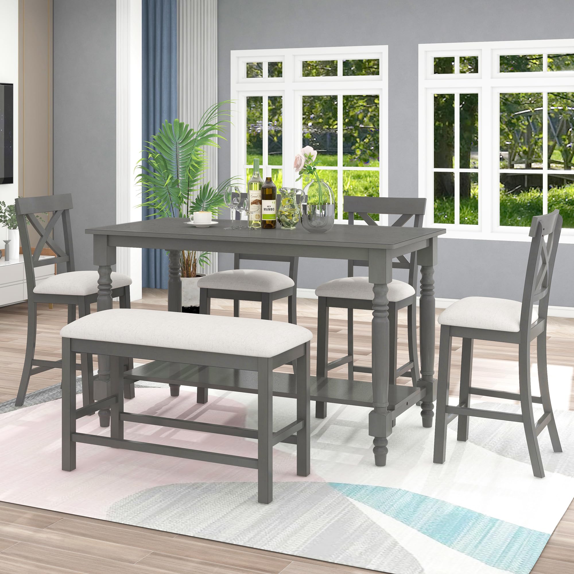 Amazon.com - LUMISOL 6 Piece Kitchen Table Set with Bench Solid Wood ...