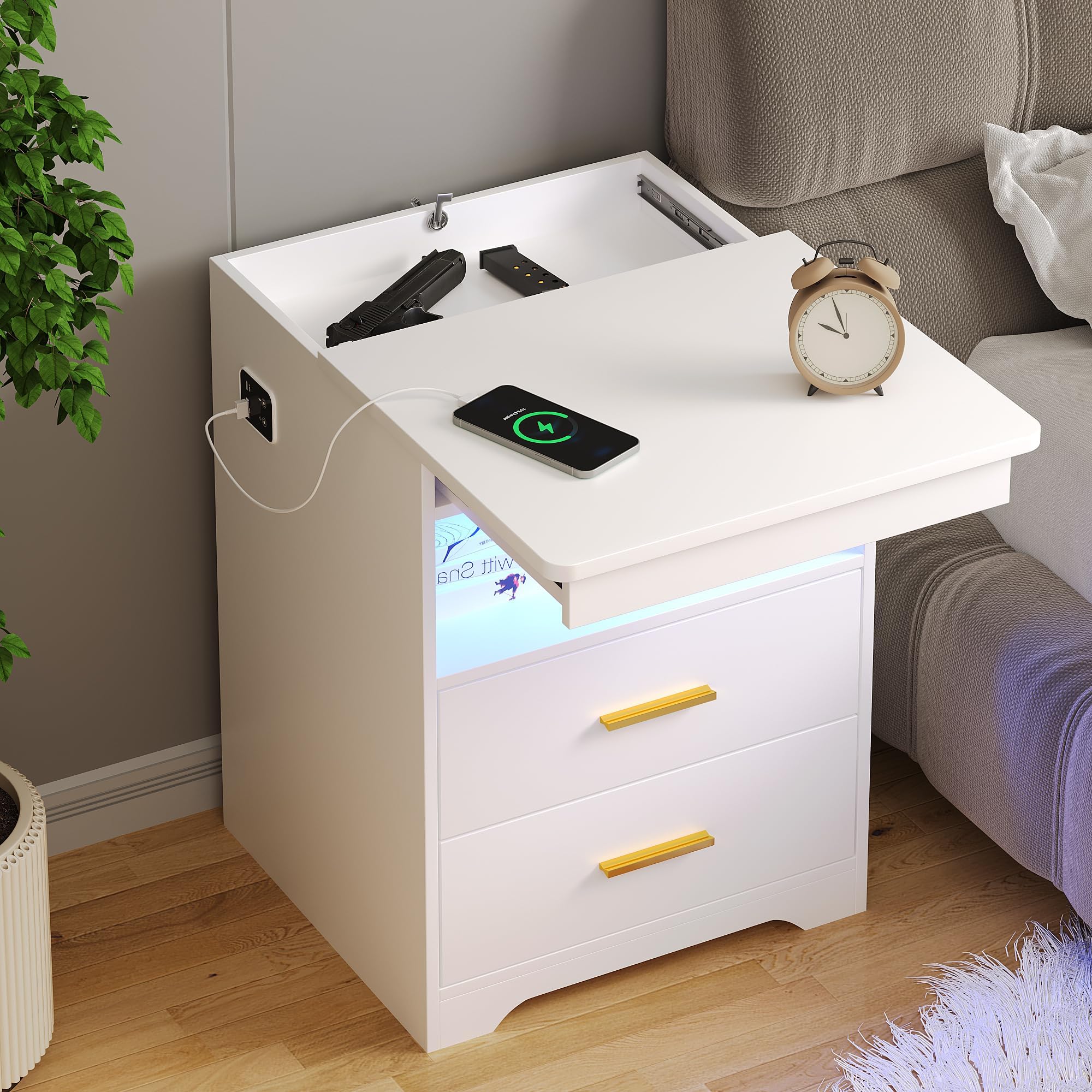 Amazon.com: Smart Nightstand with Drawer and Safe, LED Bedside Tables ...