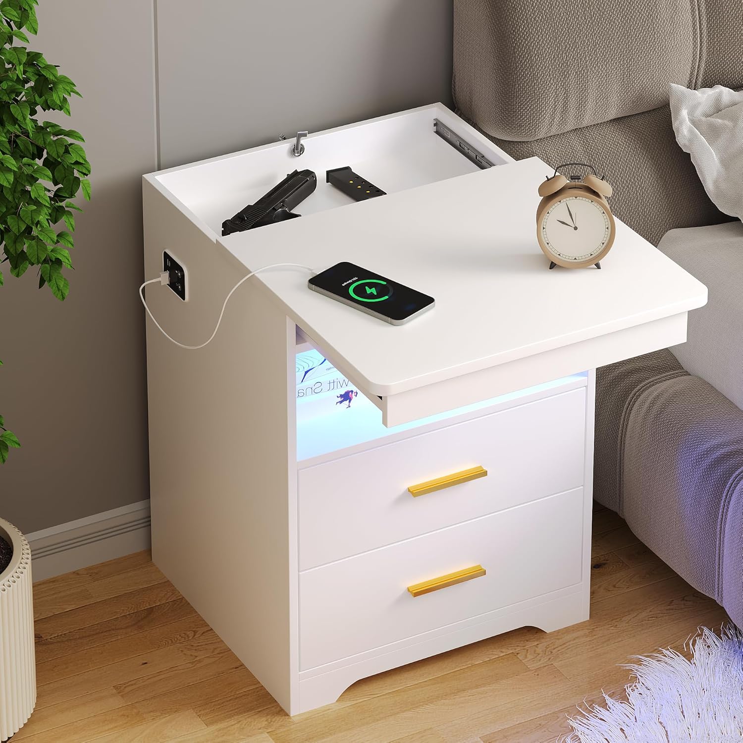 Amazon.com: HWB Nightstand with Lockable Gun Drawer: Smart LED Bedside ...