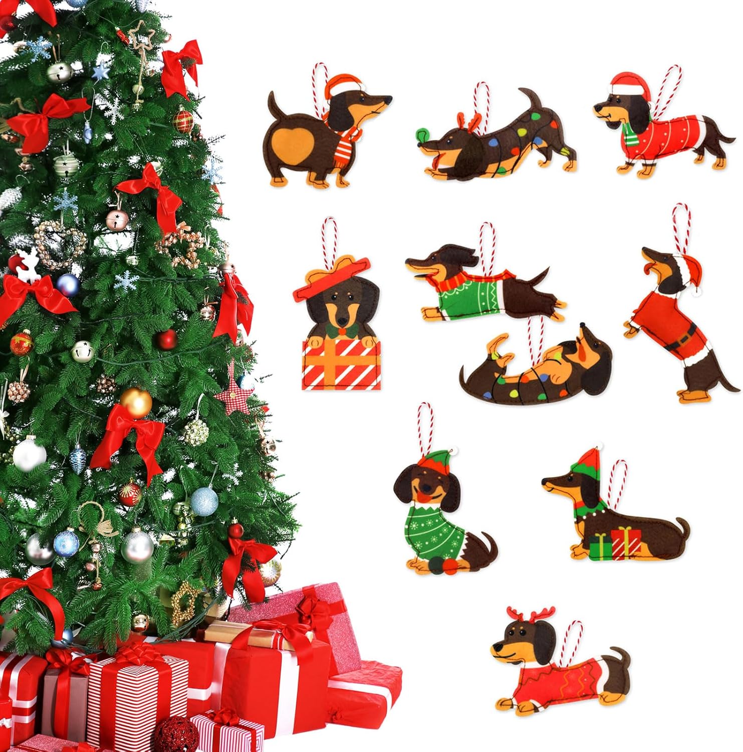 Amazon.com: Vansolinne Dachshund Christmas Ornaments Dog Felt Hanging ...