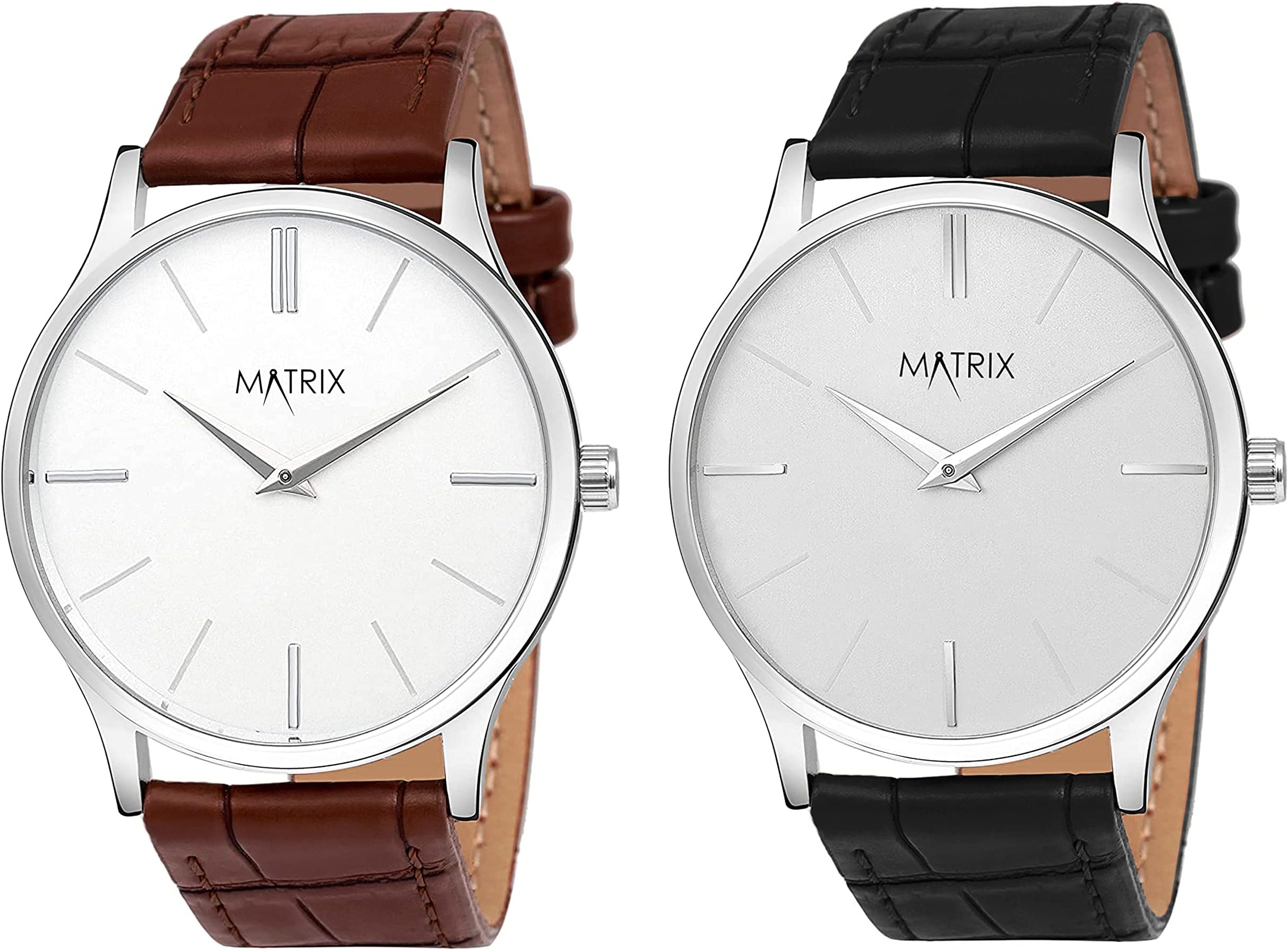 Matrix Leather Boy Duet Signature Cut Glass Analog Wrist Watch (Pack Of ...