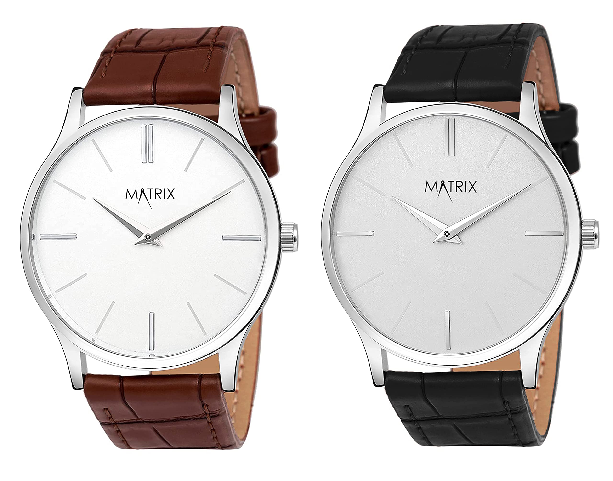 Buy Matrix Leather Boy Duet Signature Cut Glass Analog Wrist Watch ...