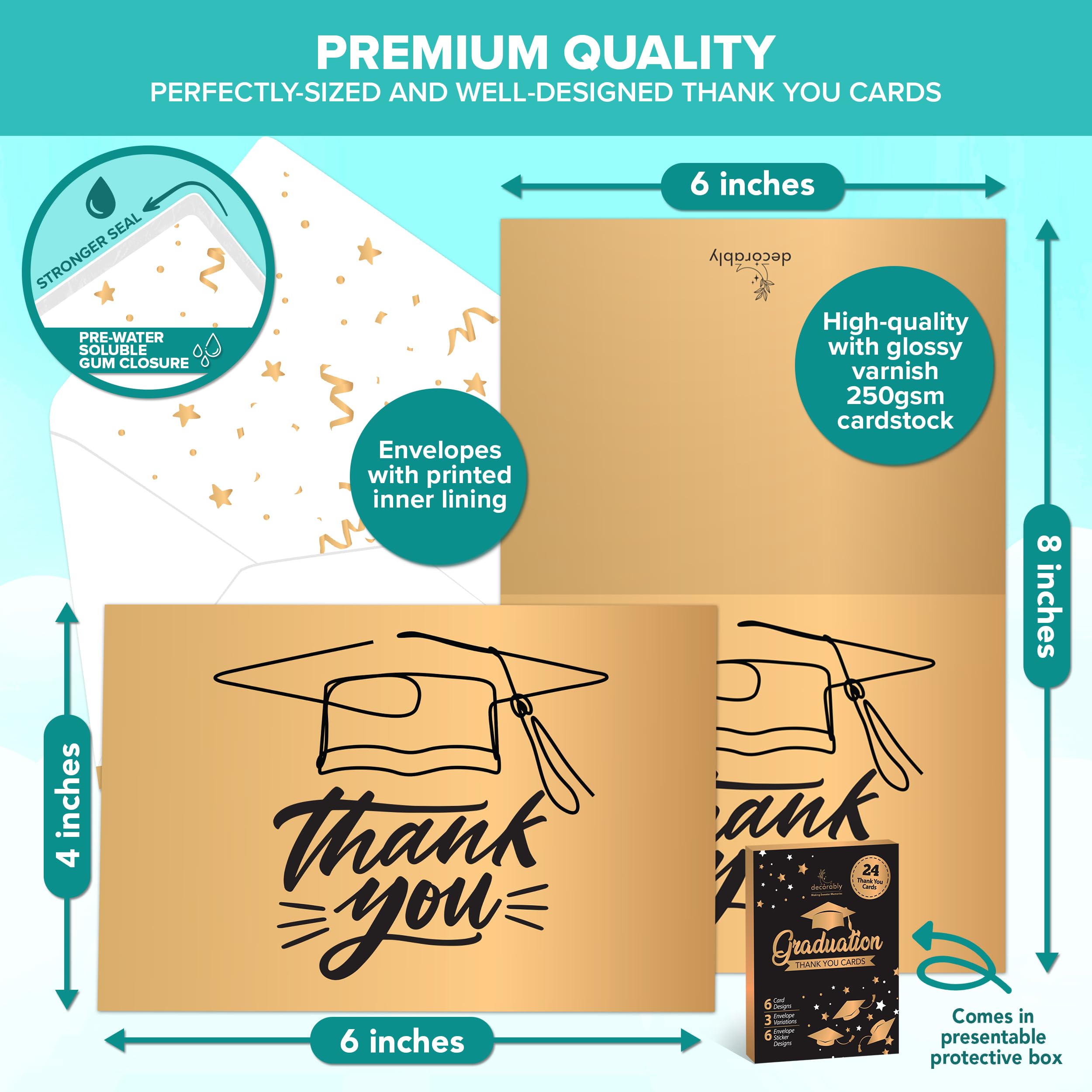Snapklik.com : Decorably 24 Pack Gold Foiled Graduation Thank You Cards
