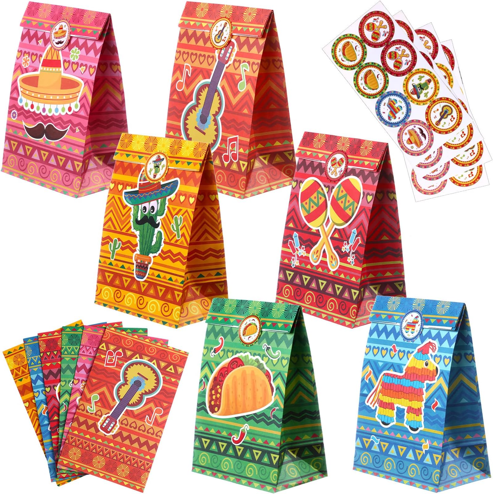 Amazon.com: Spakon 100 Pcs Mexican Fiesta Cellophane Treat Bags Fiesta ...