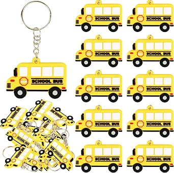 24 Pcs Mini School Bus Keychain Bulk Back to School Bus Key Chain Small ...