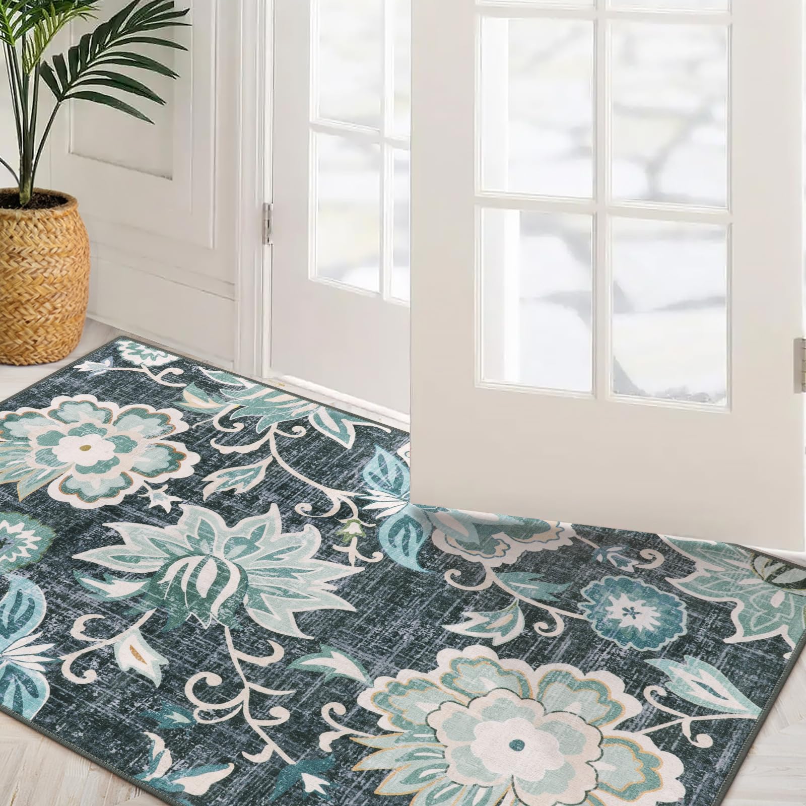 Beeiva Floral Kitchen Rugs Non Slip, 3x5 Rug Washable Vintage Area Rug ...