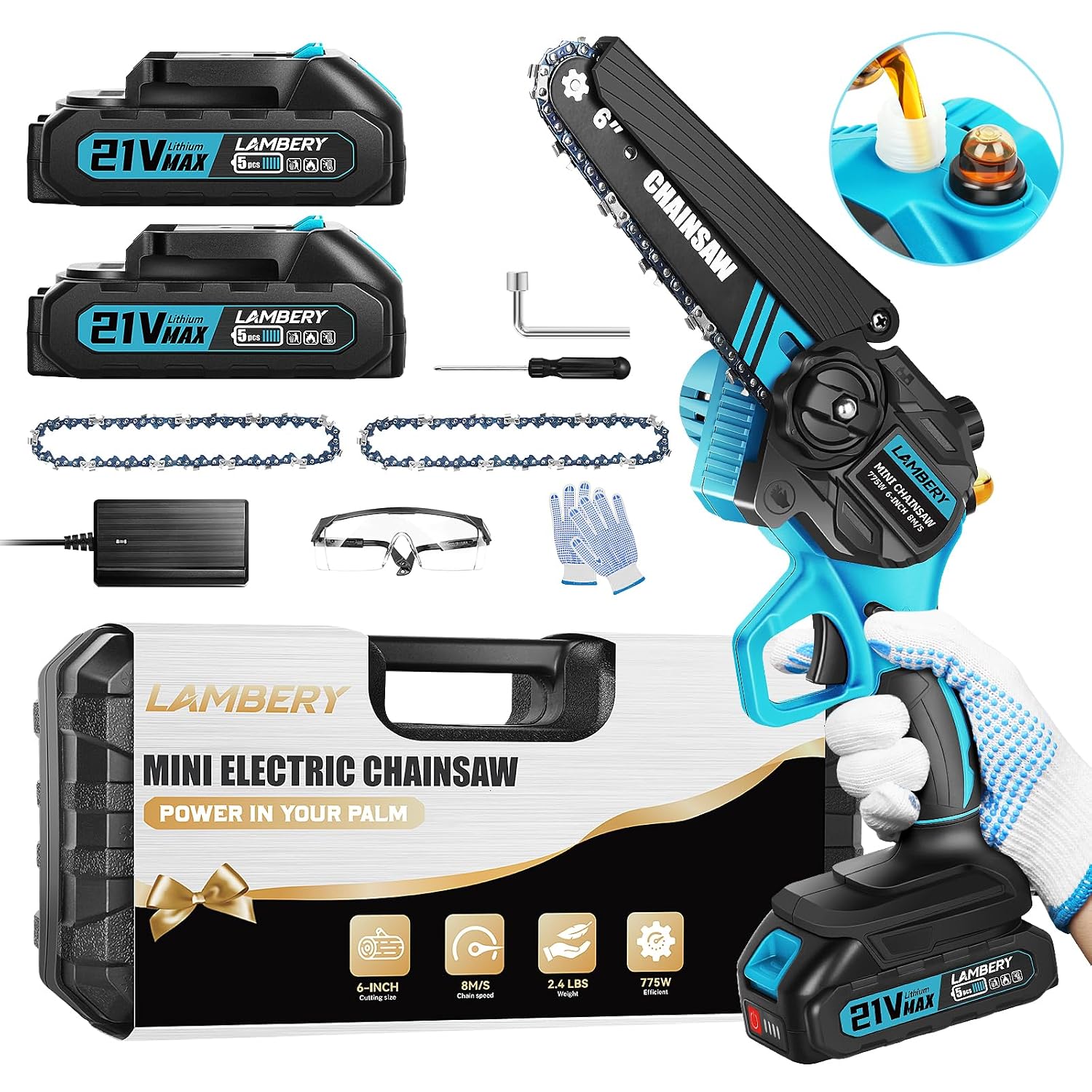 lambery Mini Chainsaw,Christmas Gifts for Men,6-Inch Rechargeable ...