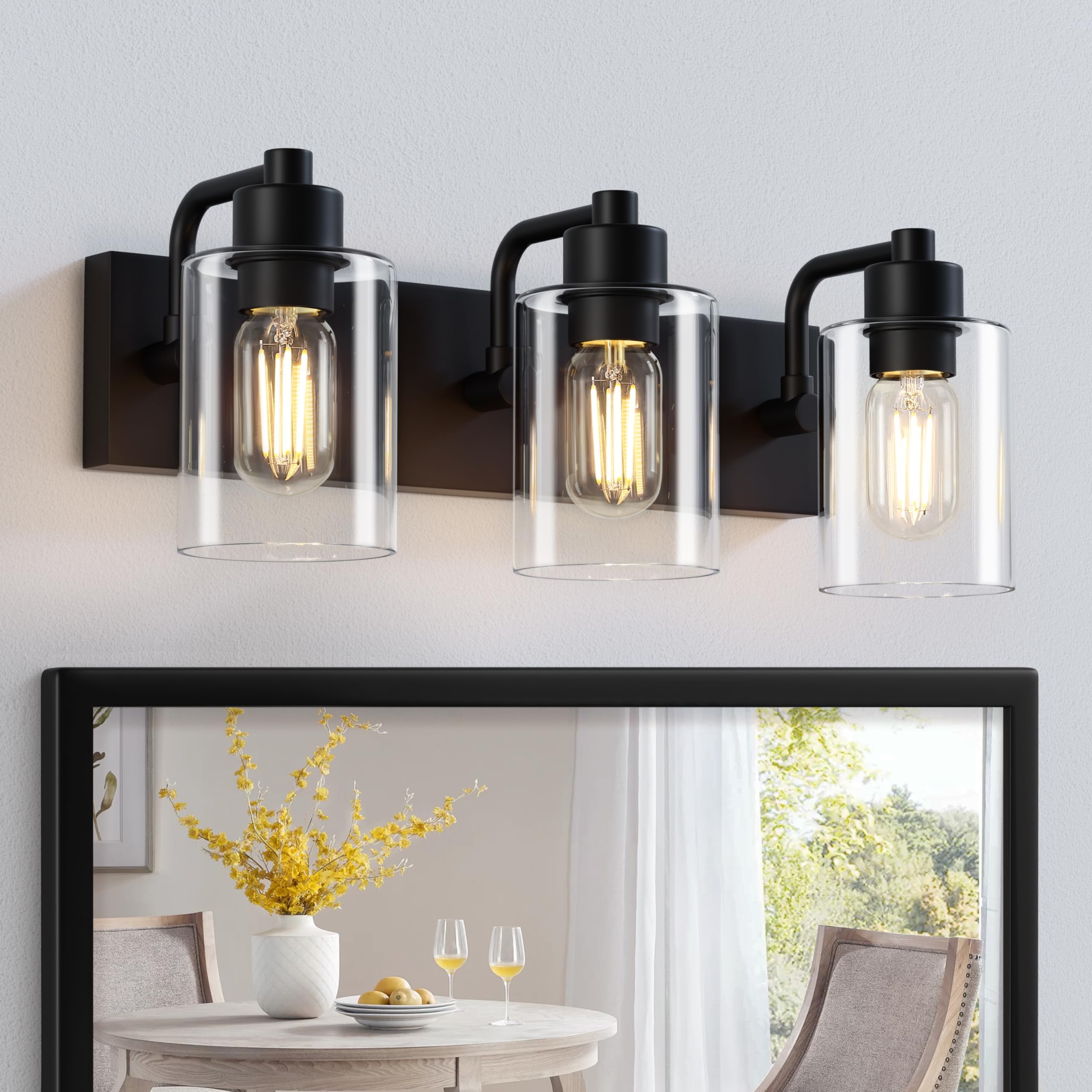 Dpyrrhic Bathroom Light Fixtures,Matte Black 3-Light Bathroom Lights ...