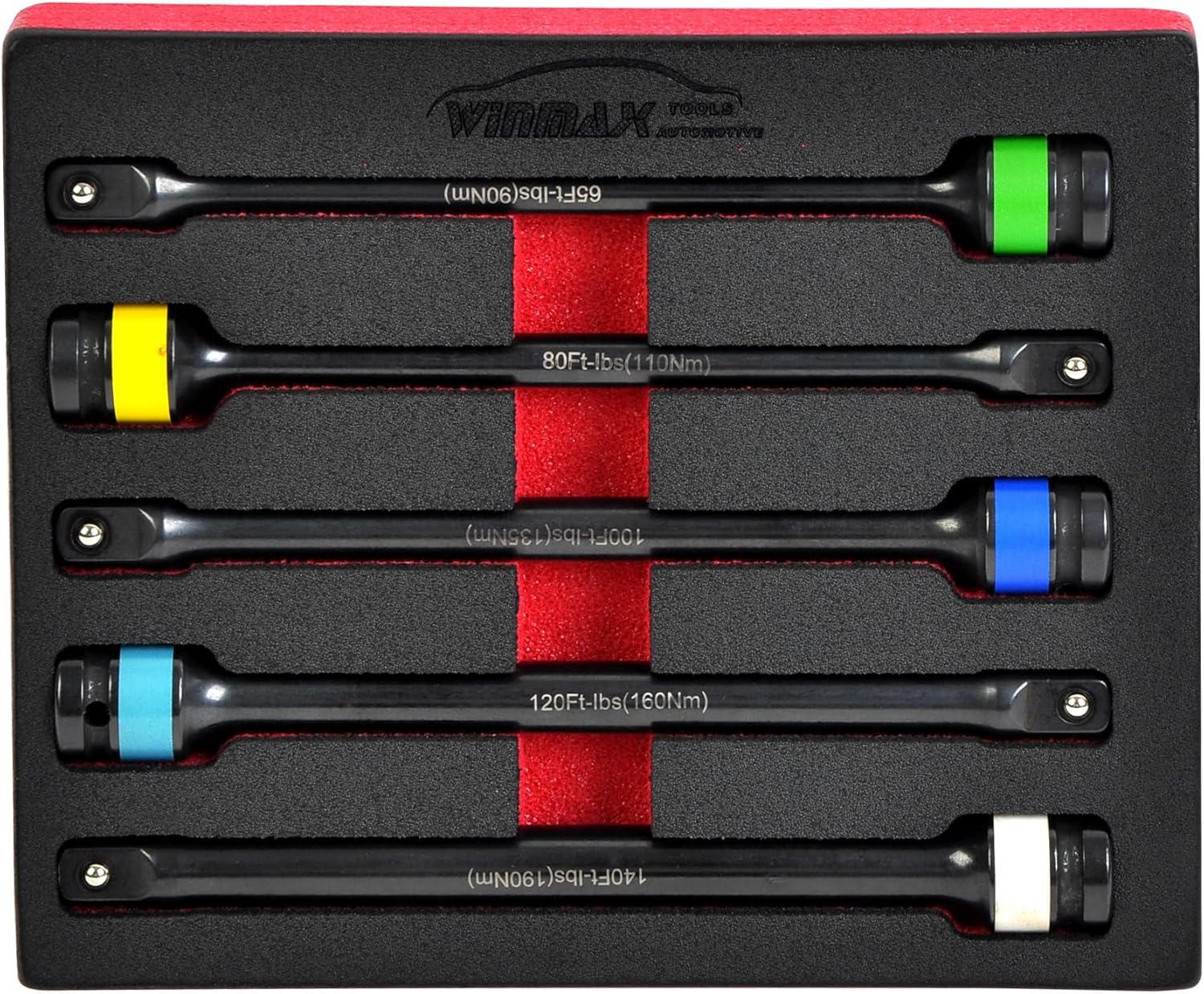 5PCS 1/2 in. Drive Torque Limiting Extension Bar Set, 65-140 ft. lbs ...