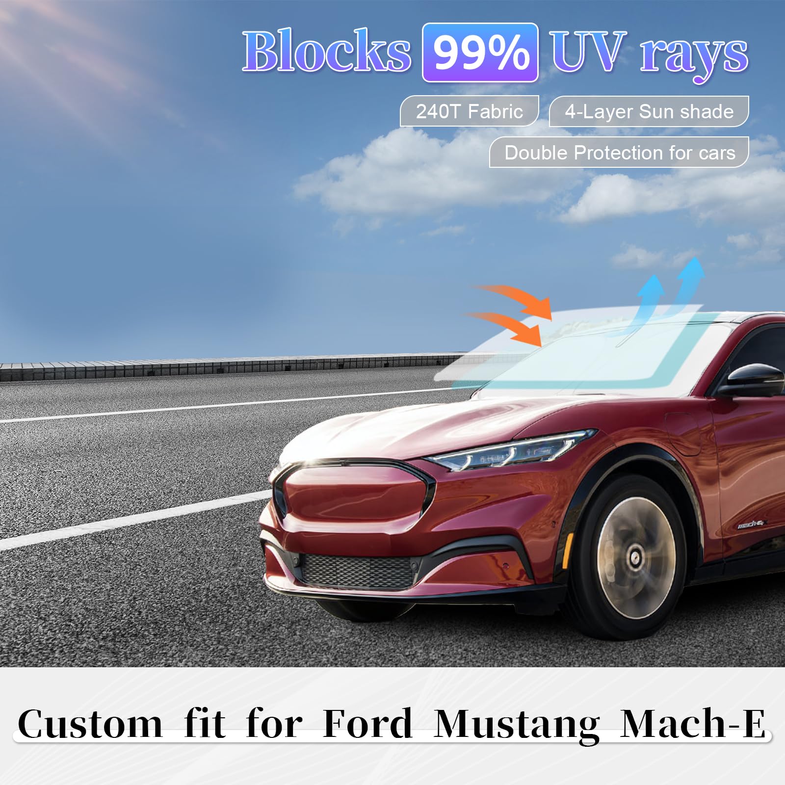 Snapklik.com : Sun Shade Sunshade For Ford Mustang Mach-E 2021-2024 2025 2026 Windshield Cover
