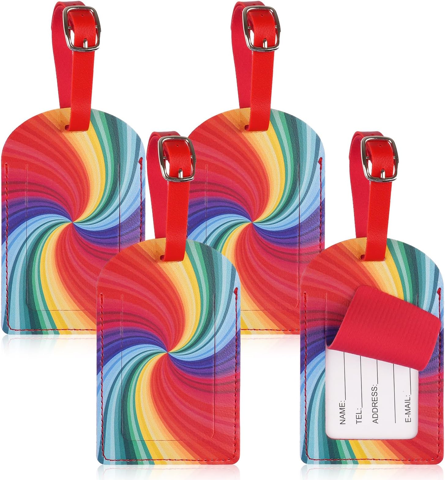 Luggage Tags, 4 Pcs PU Leather Luggage Tags for Suitcases, Rainbow Travel Tags for Luggage ...