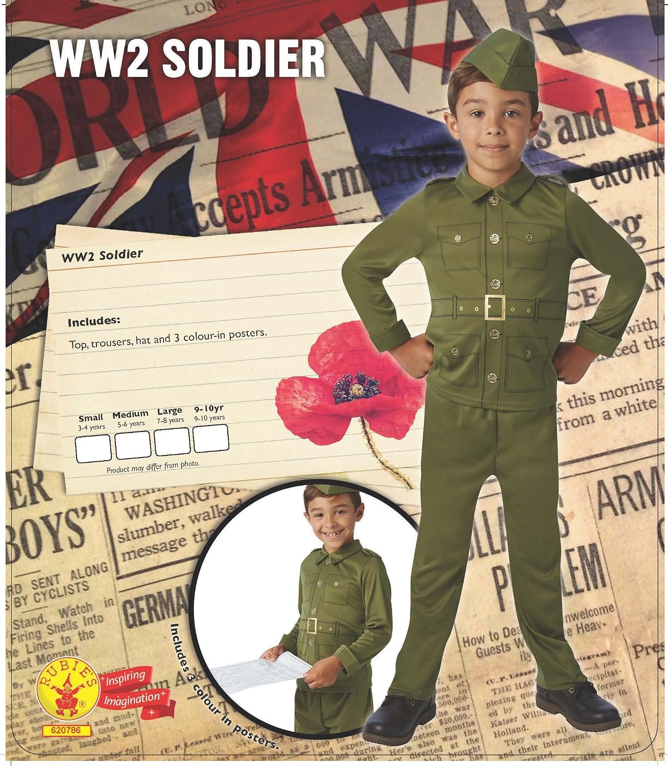 Rubie’s Official WW2 Soldier Fancy Dress Children’s Costume – Medium ...