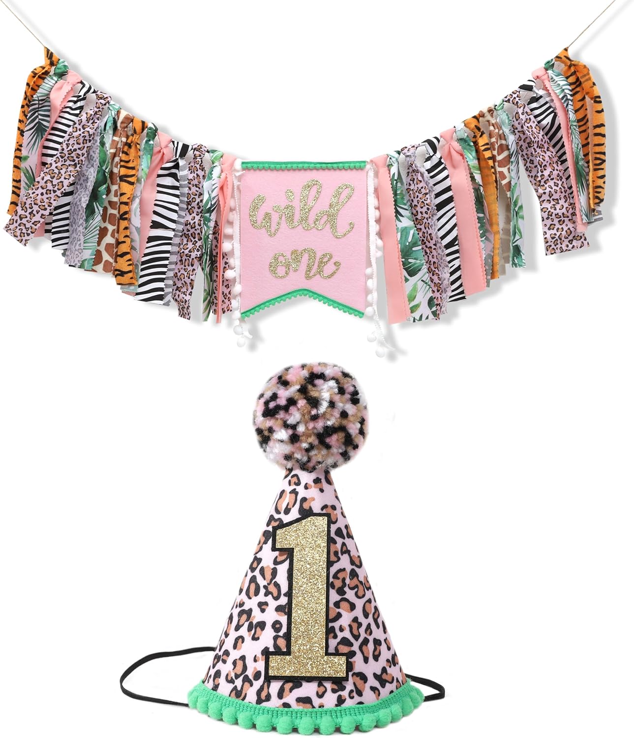 Amazon.com: MAMUXI Girls Animal Print High Chair Banner - Pink Wild One ...