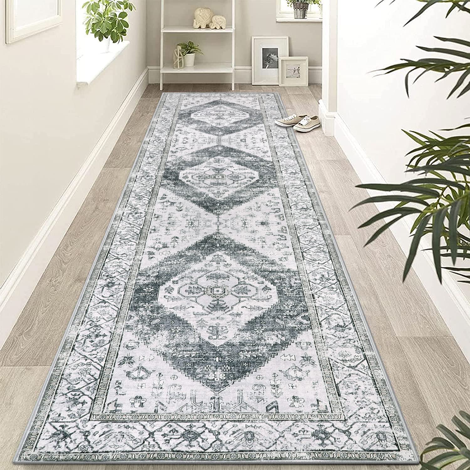 Beeiva Oriental Washable Rug Runner, 2x8 Grey Boho Carpet Runners for ...