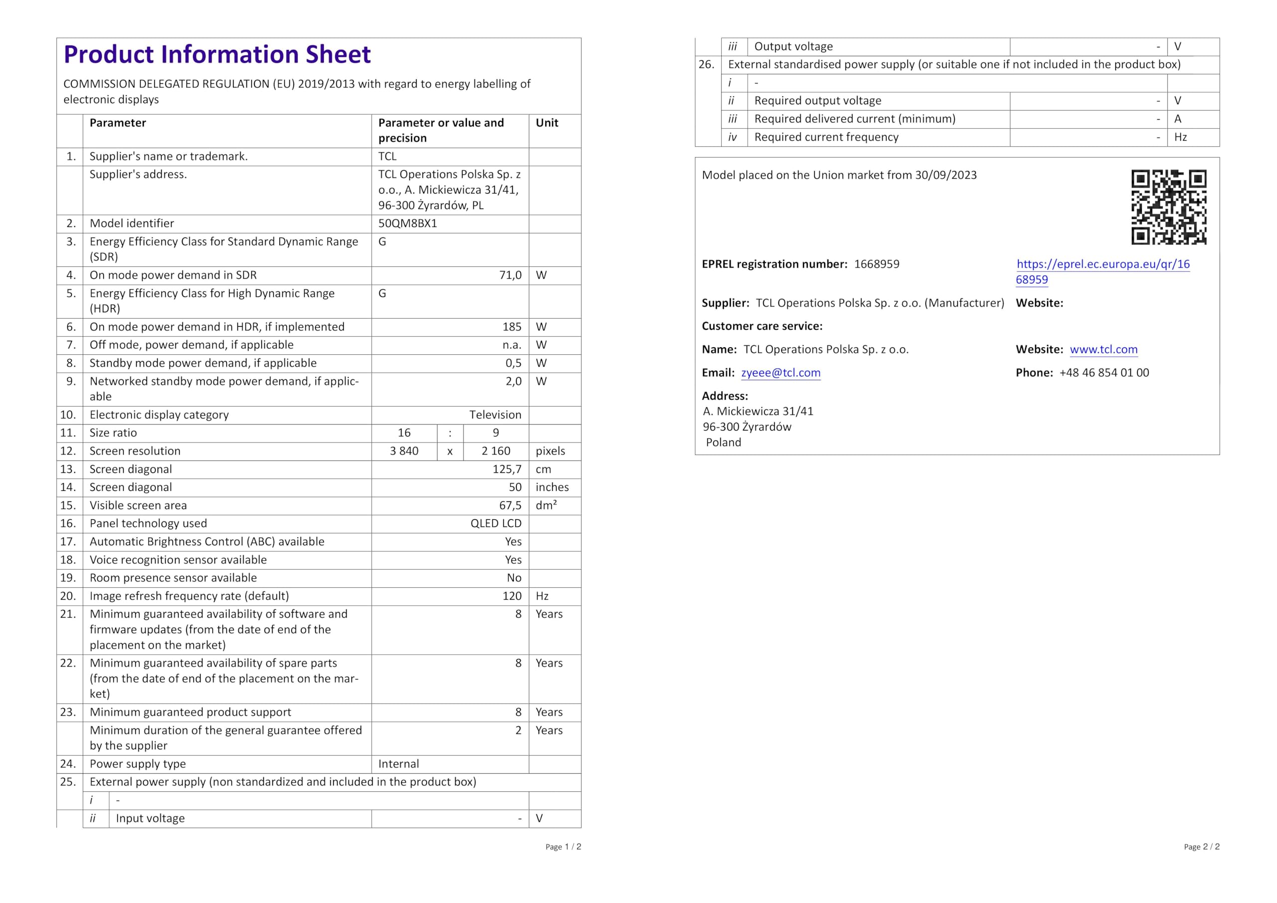 50C805K 50" QLED Mini LED C805 4K Ultra HD Android Smart HDR TV (Dolby ...