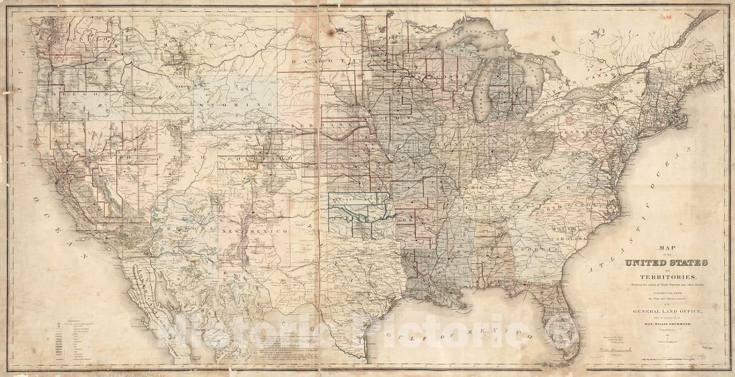 Amazon.com: Historical Map, 1871 Map of The United States and ...