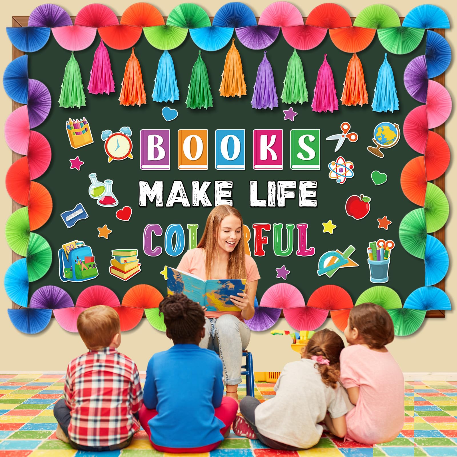 Snapklik.com : Pasimy Reading Bulletin Board Set Books Make Life ...