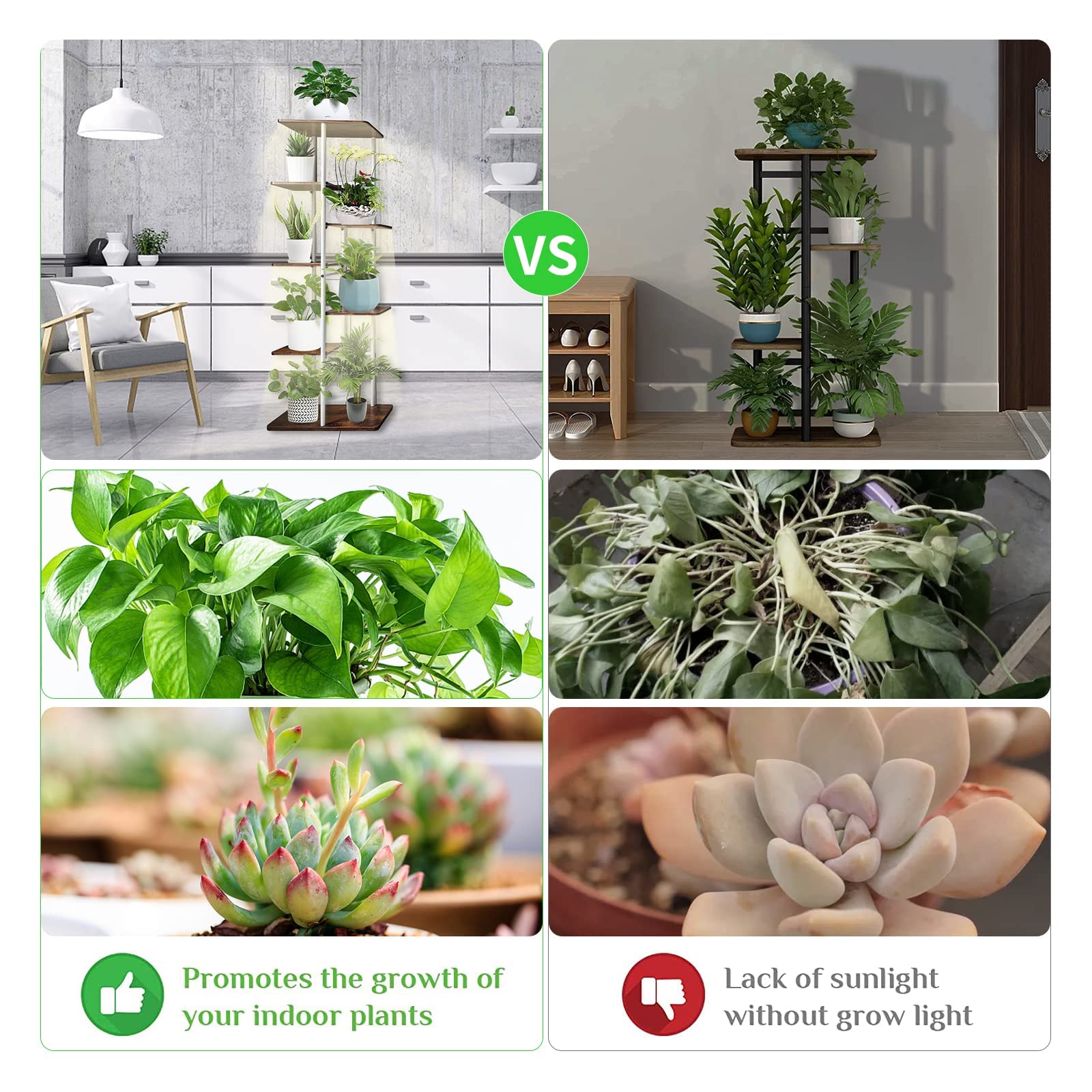 Solatmos Metal Plant Stand with Grow Lights Multiple Flower Planter Pot ...