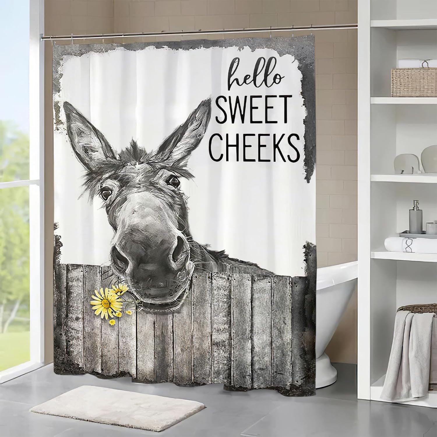 Amazon.com: Tijuboni Farmhouse Donkey Shower Curtain, Funny Bathroom ...