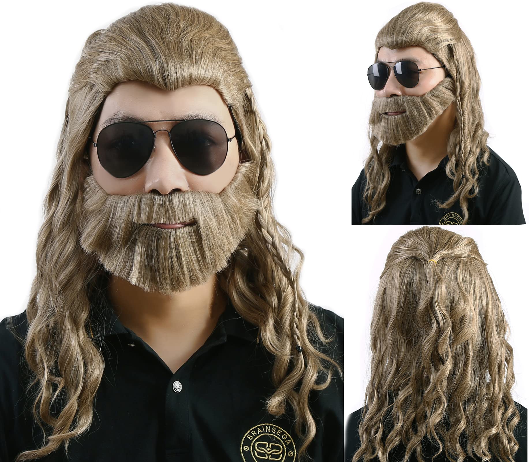 Thor Wig and Beard Mustache Men Fat Thor Costumes Brown Long Curly Heat ...