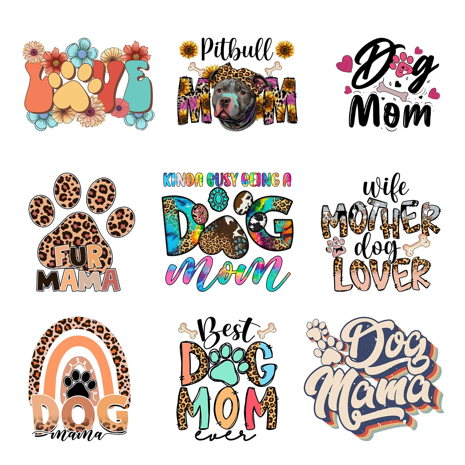 Amazon.com: 9pcs Dog Mom Iron on Transfer Patches for Clothing DIY ...