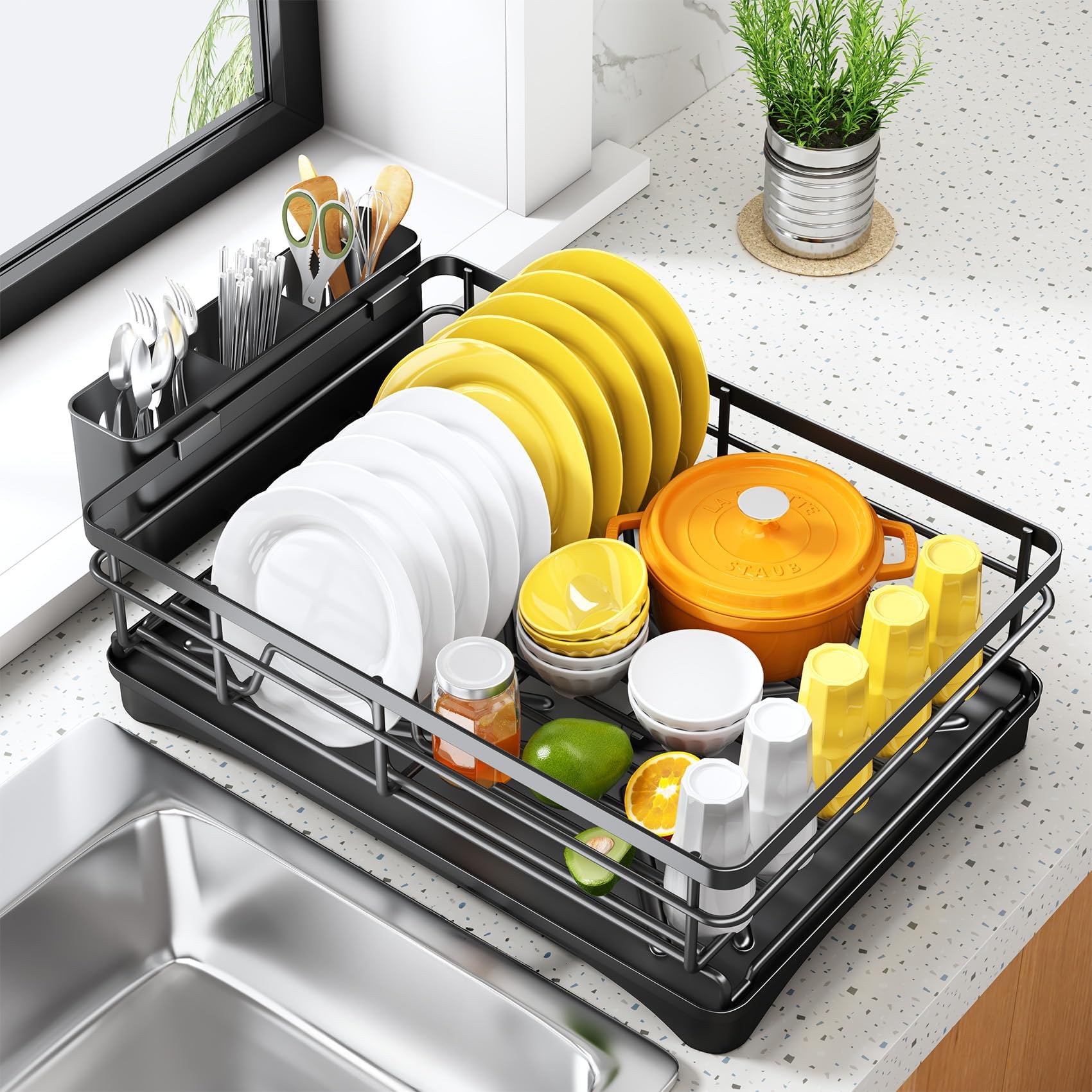 Escurridor de platos para encimera de cocina, estante grande con escurridor, escurridor de ...