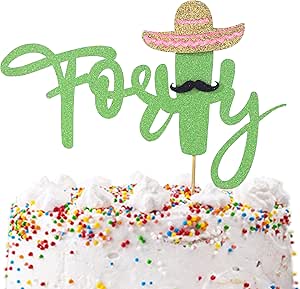 Amazon.com: 40th Birthday Cake Topper - Green Glitter Mexican Summer ...