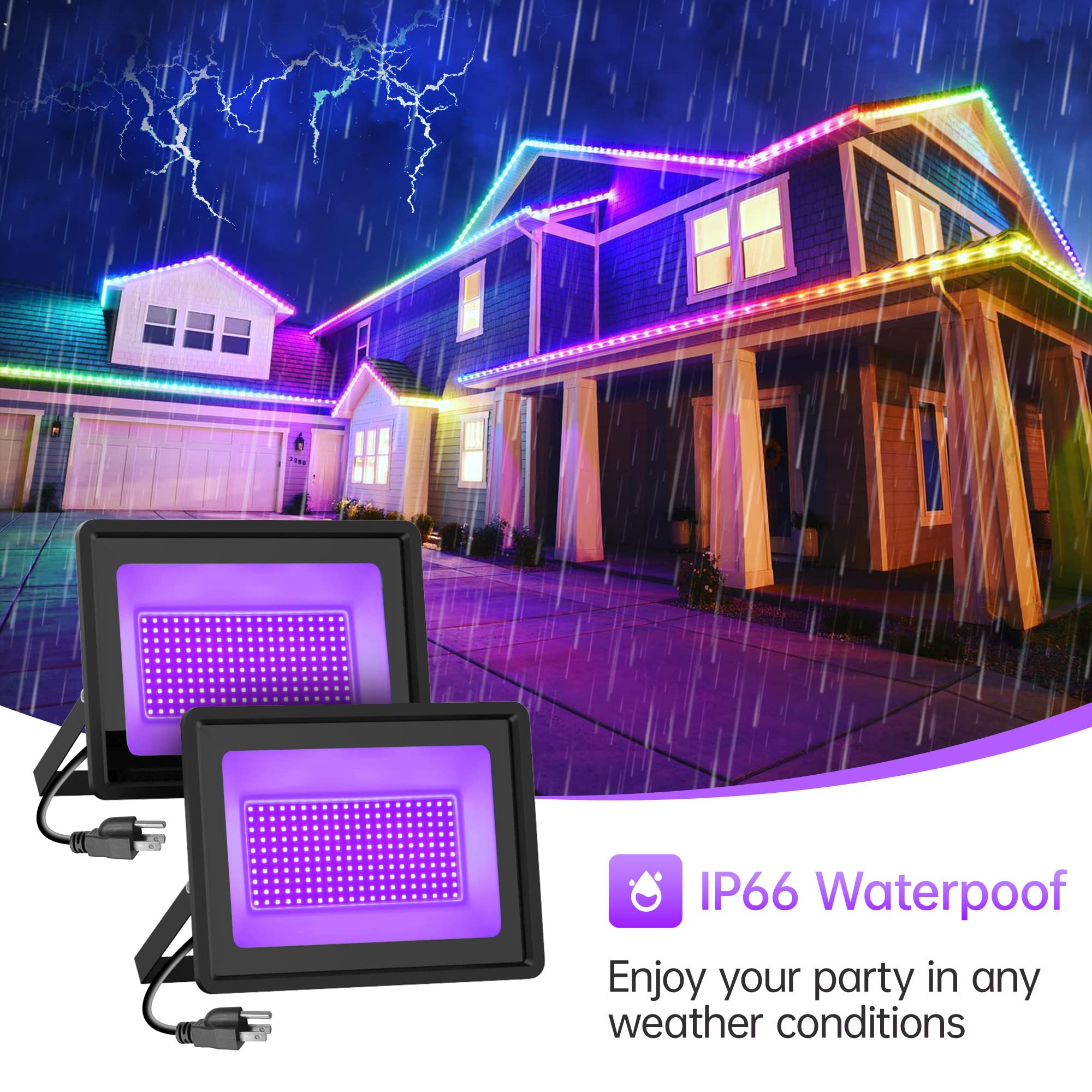 Led Flood Light Outdoor 2 Pack 300W Black Lights, LED Blacklight Flood ...