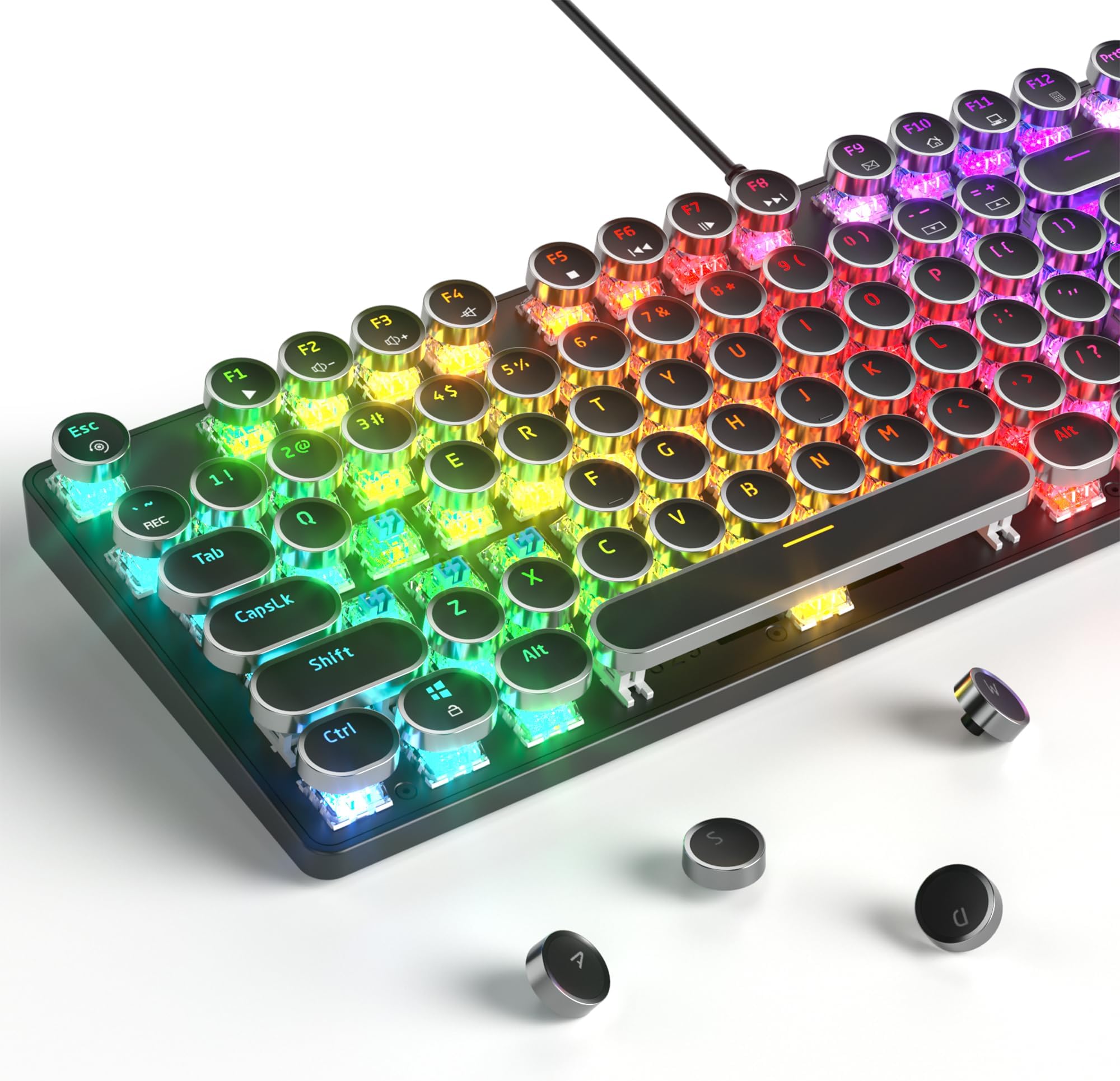Ussixchare Typewriter Style Mechanical Gaming Keyboard RGB Backlit ...