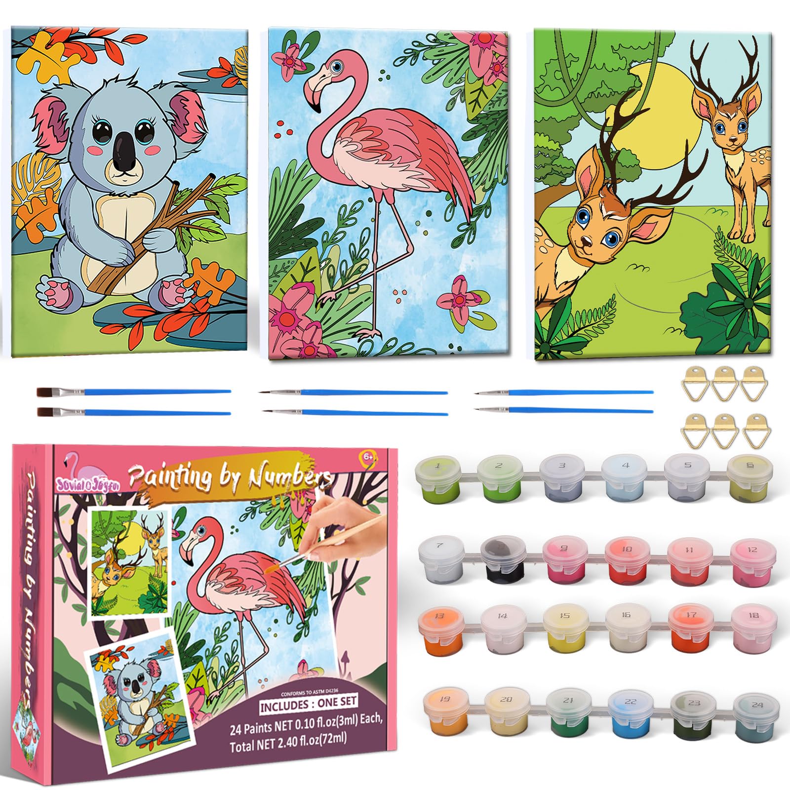 Amazon.com: Paint by Number Kit for Kids, 3 Pack 8x10 Inch Easy Framed ...