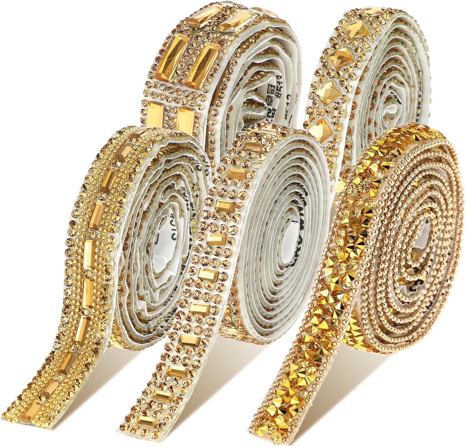 Amazon.com: 5 Rolls Gold Rhinestone Ribbon 5 Styles Shiny Rhinestone ...