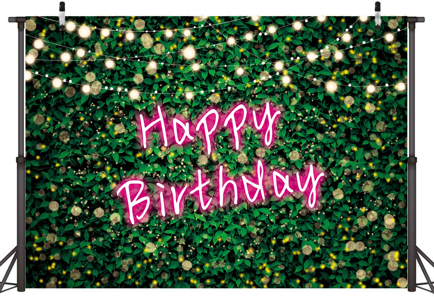 Amazon.com : LTDKAEN Green Leaves Happy Birthday Backdrop Greenery Pink ...