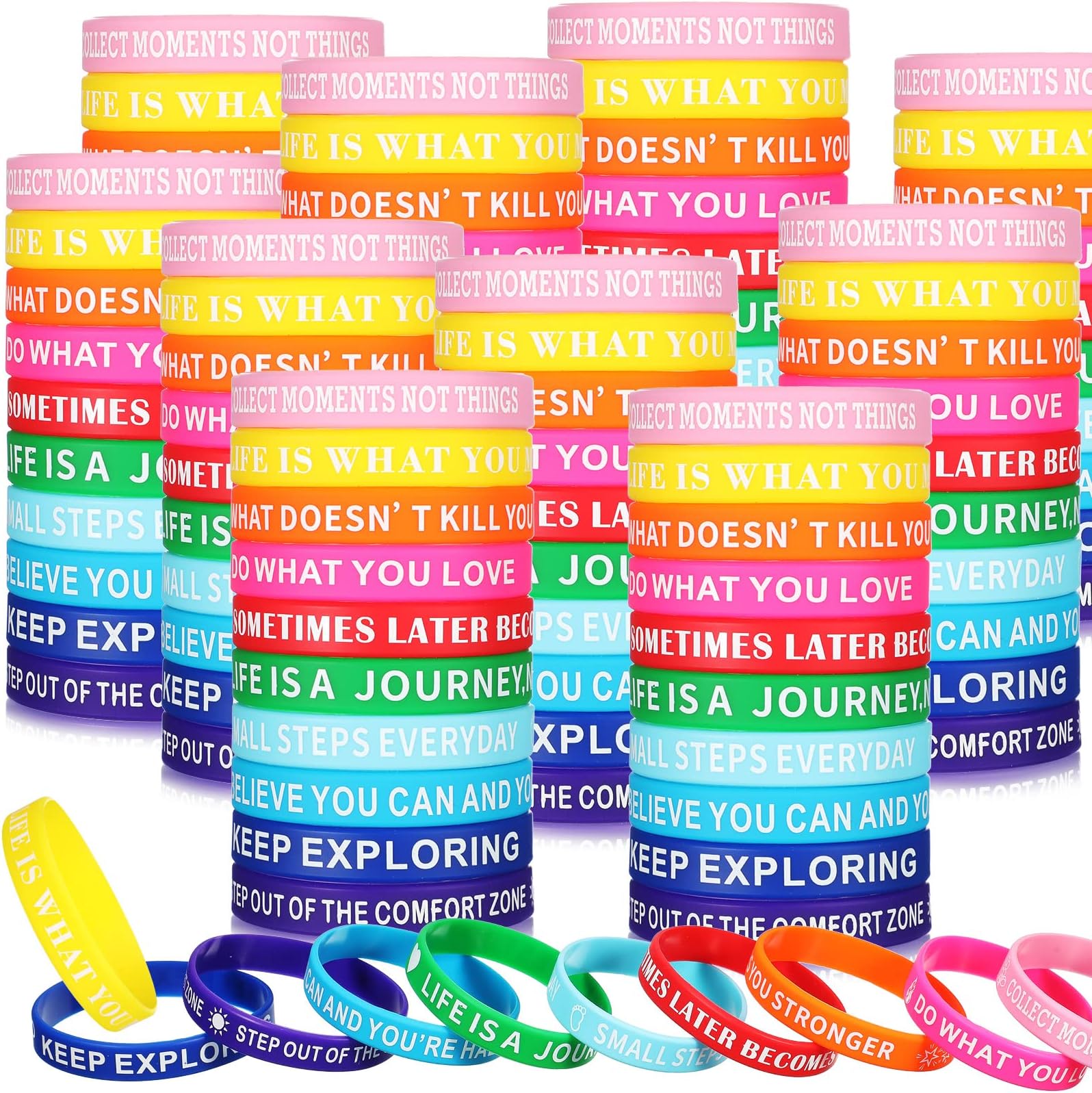 Amazon.com : 100 Pieces Motivational Wristband Silicone Bracelets ...