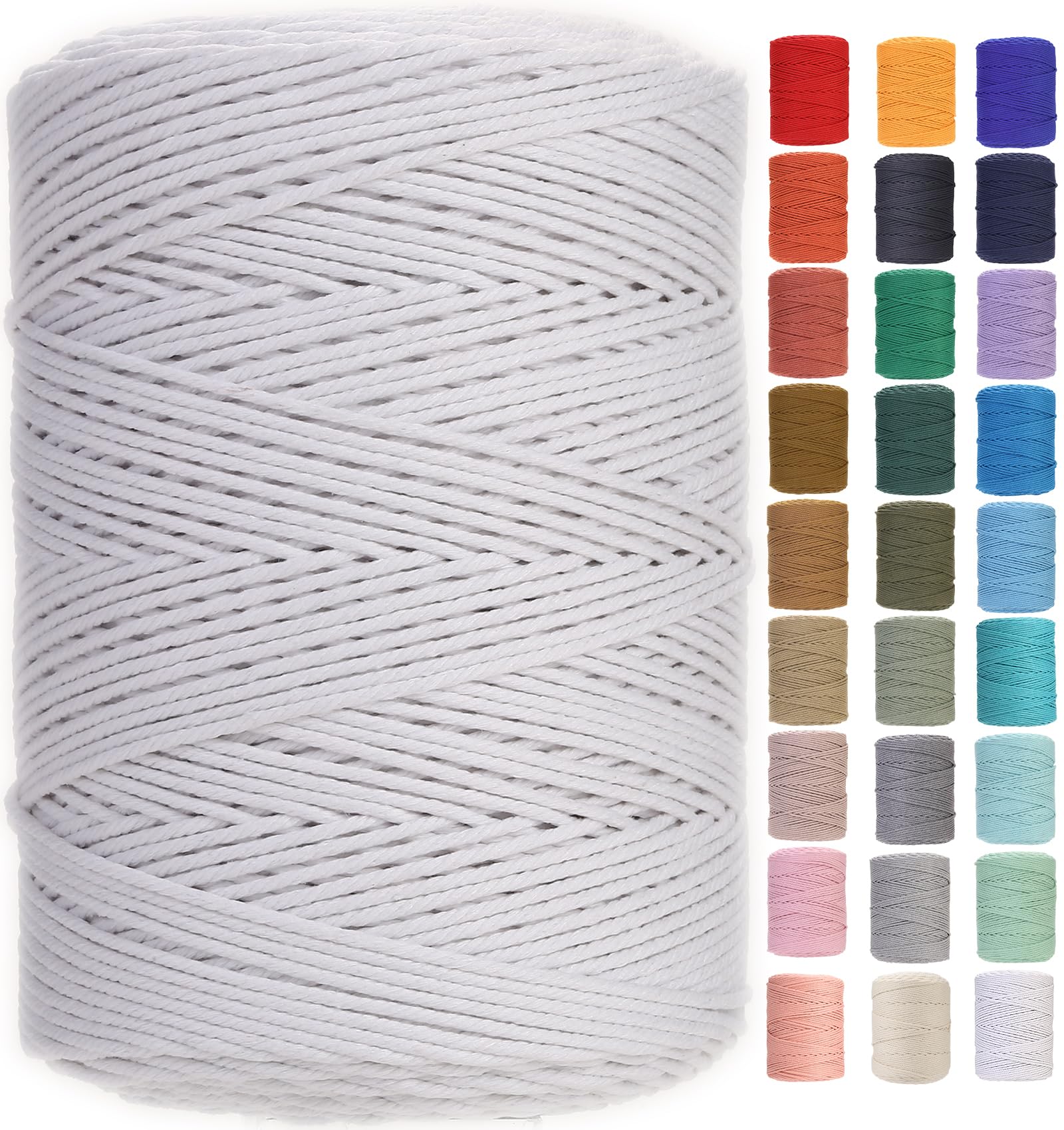 GOHOF Macrame Cord 3mm x 450m Premium Cotton Macrame Rope, 4 Strand ...