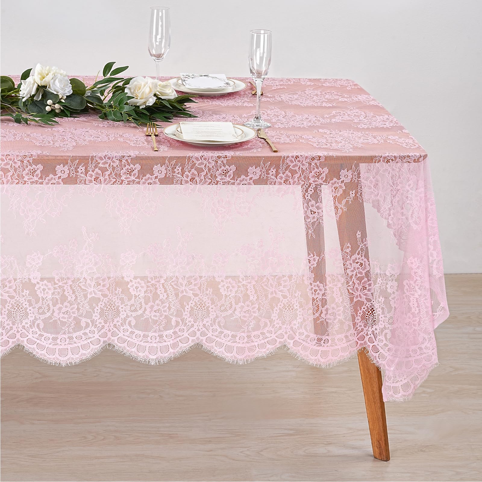 Amazon.com: Fanqisi Pink Lace Tablecloth 60x120 Inches Classic Wedding ...