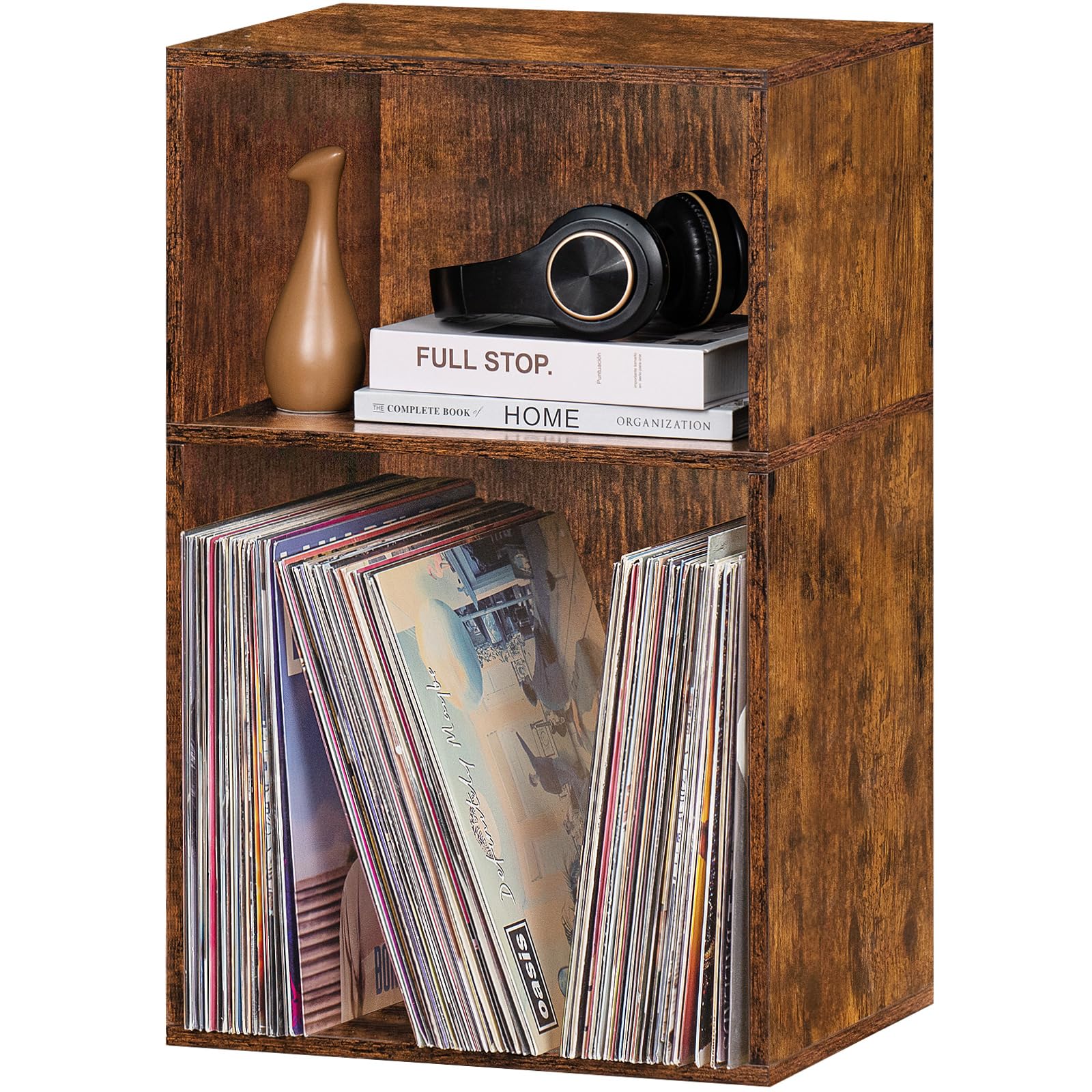 LEYAOYAO 2 Cube Bookshelf,Brown Record Player Stand Holds up to 100 ...