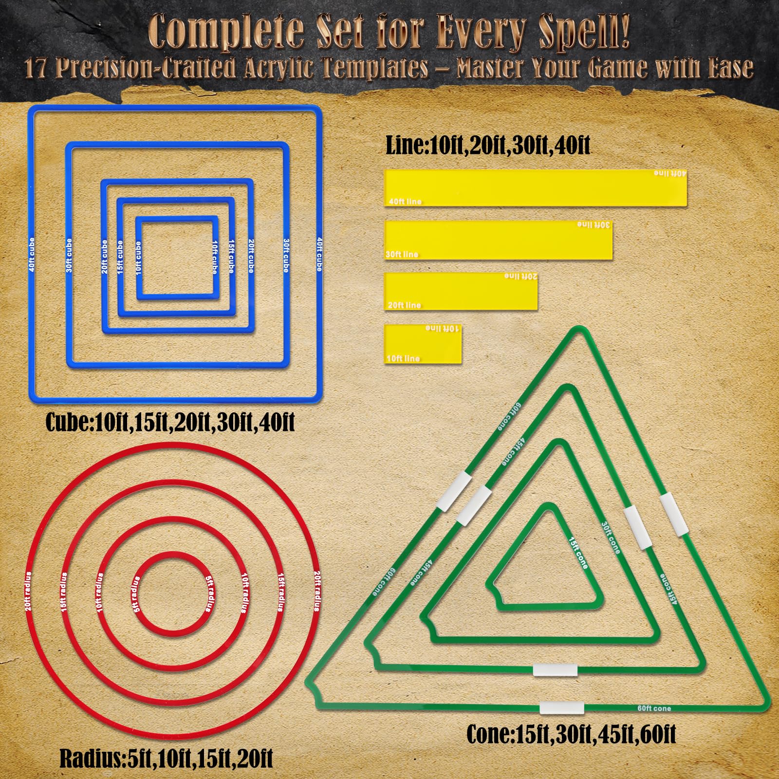 Snapklik.com : Grajar DND AOE Spell Templates Set Of 17 45 & 60 ...