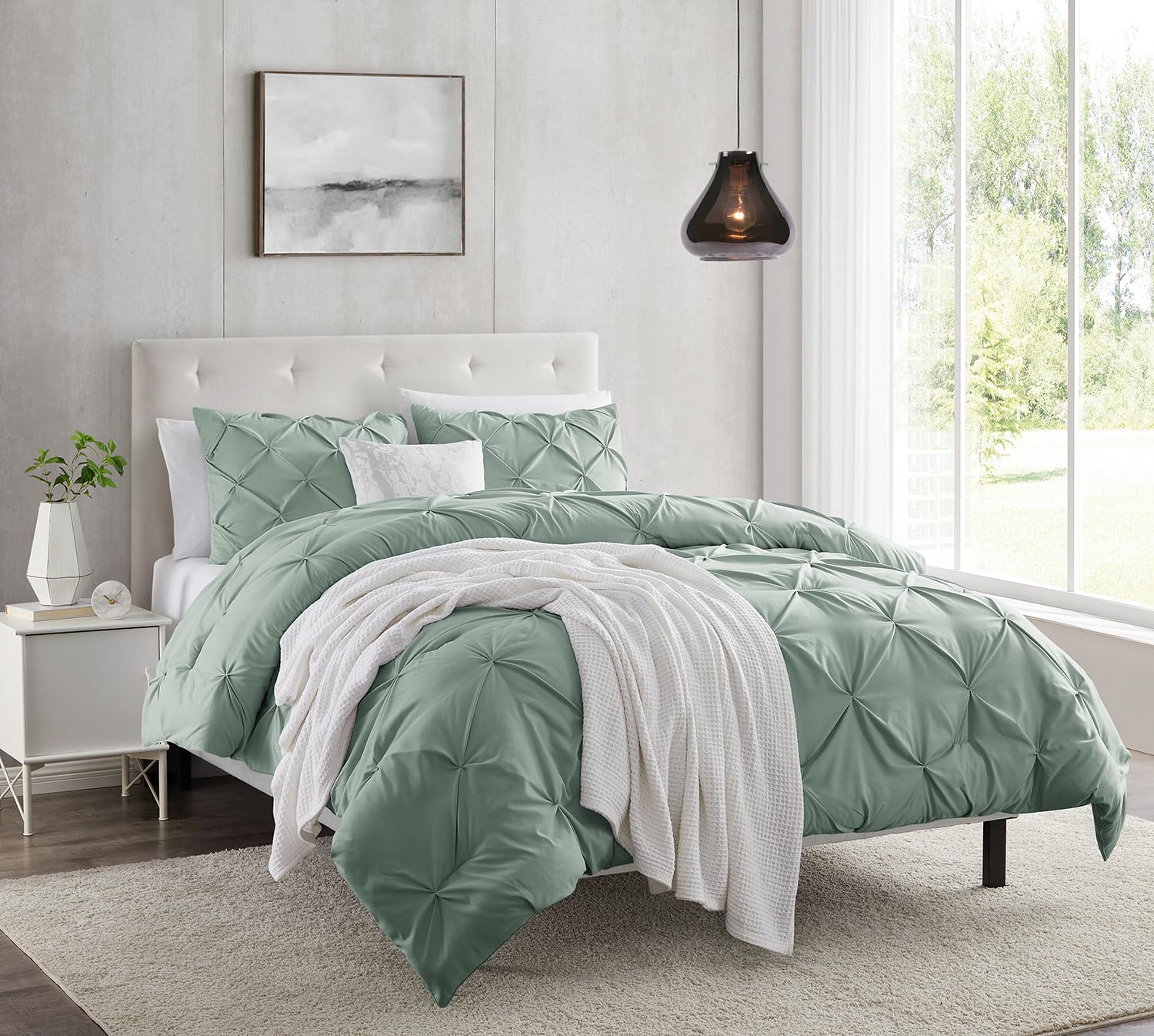 Amazon.com: Nestl Sage Green Duvet Cover Queen Size - Pintuck Queen ...