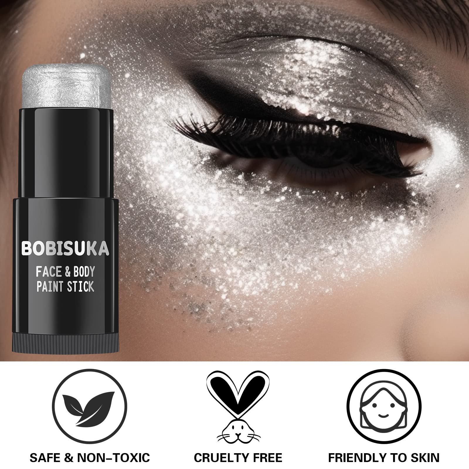 Snapklik.com : Silver Face Paint Stick, Waterproof Metallic Silver Full ...