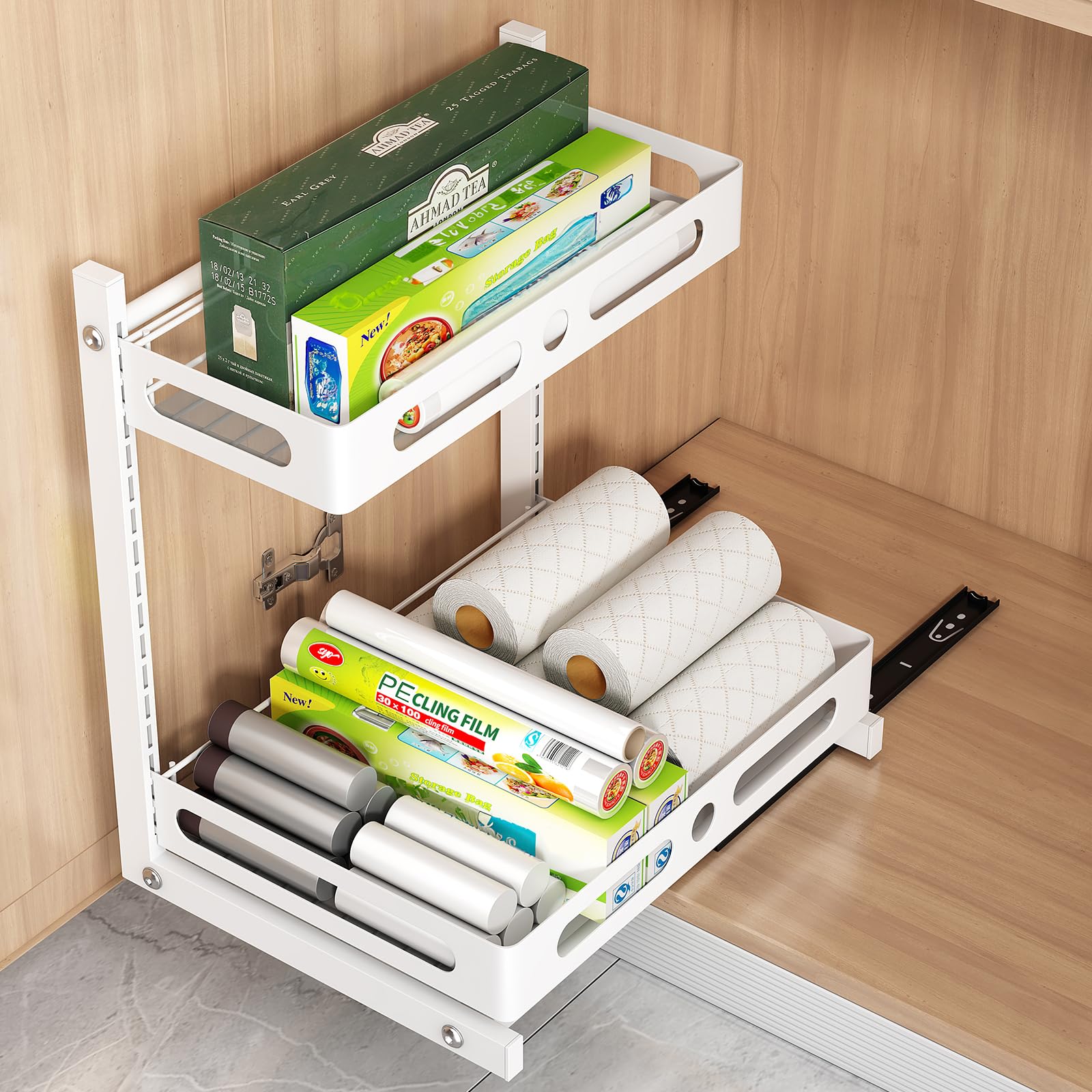 SJTOEB Under Sink Organizer Kitchen,2 Tier Under Sink Organizers and ...